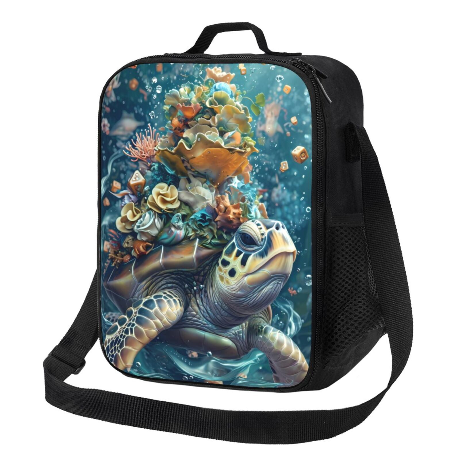 Xecao Colorful Plant Turtle Print Lunch Bag - Durable, Double-Insulated ...