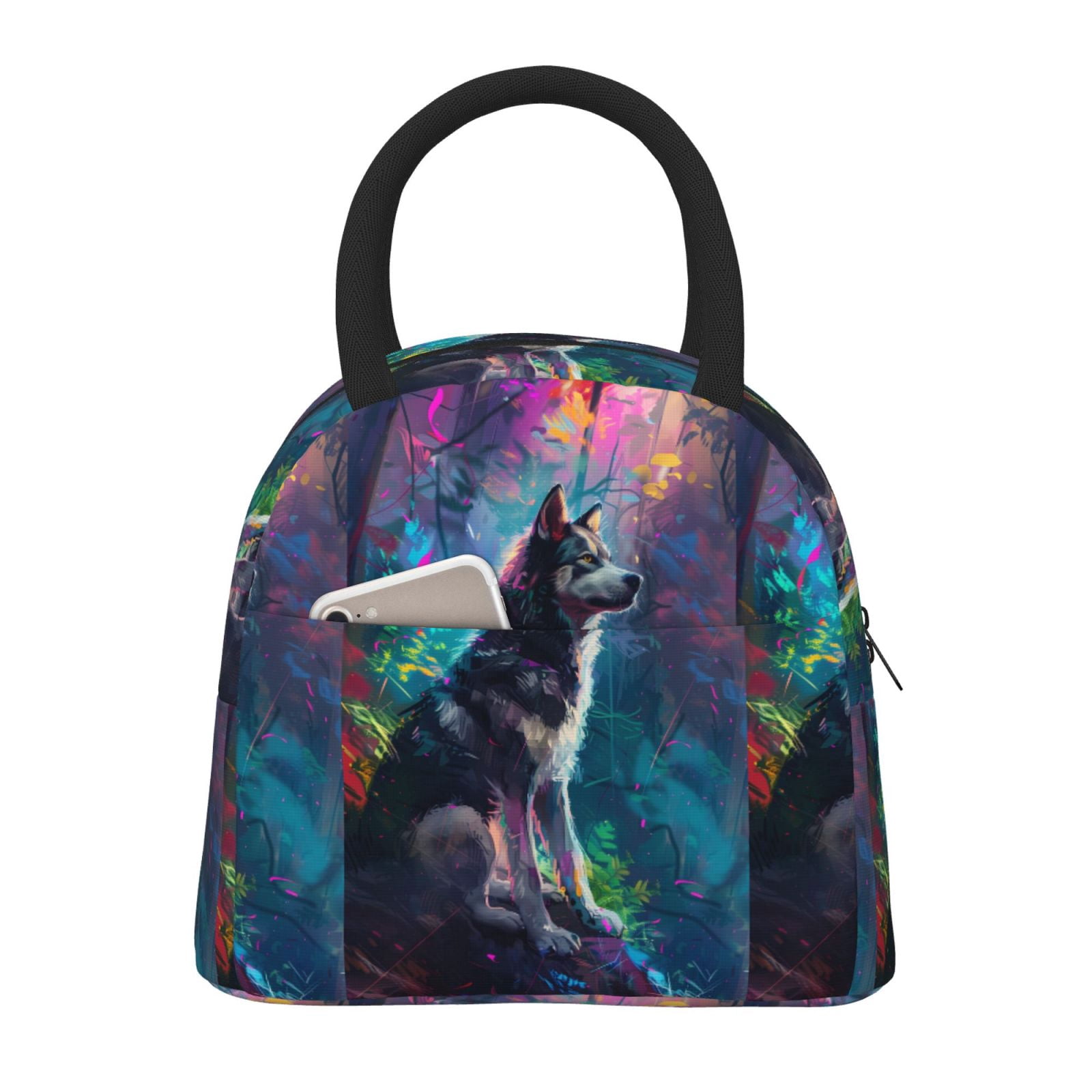 Xecao Colorful Plant Wolf Lunch Bag , an insulated, reusable tote bag ...