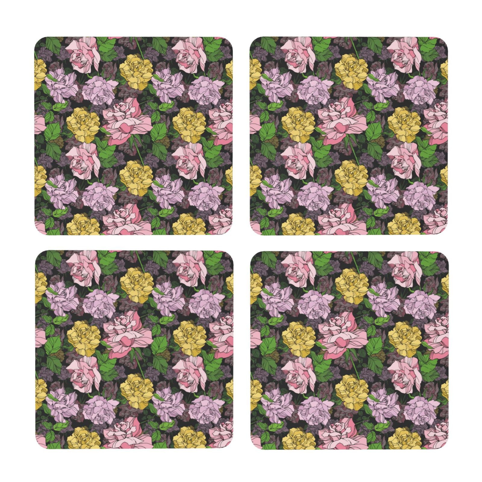 Xecao Colorful Roses for MDF Cork Coaster 4 Pcs,Drink Coasters,Suit for ...