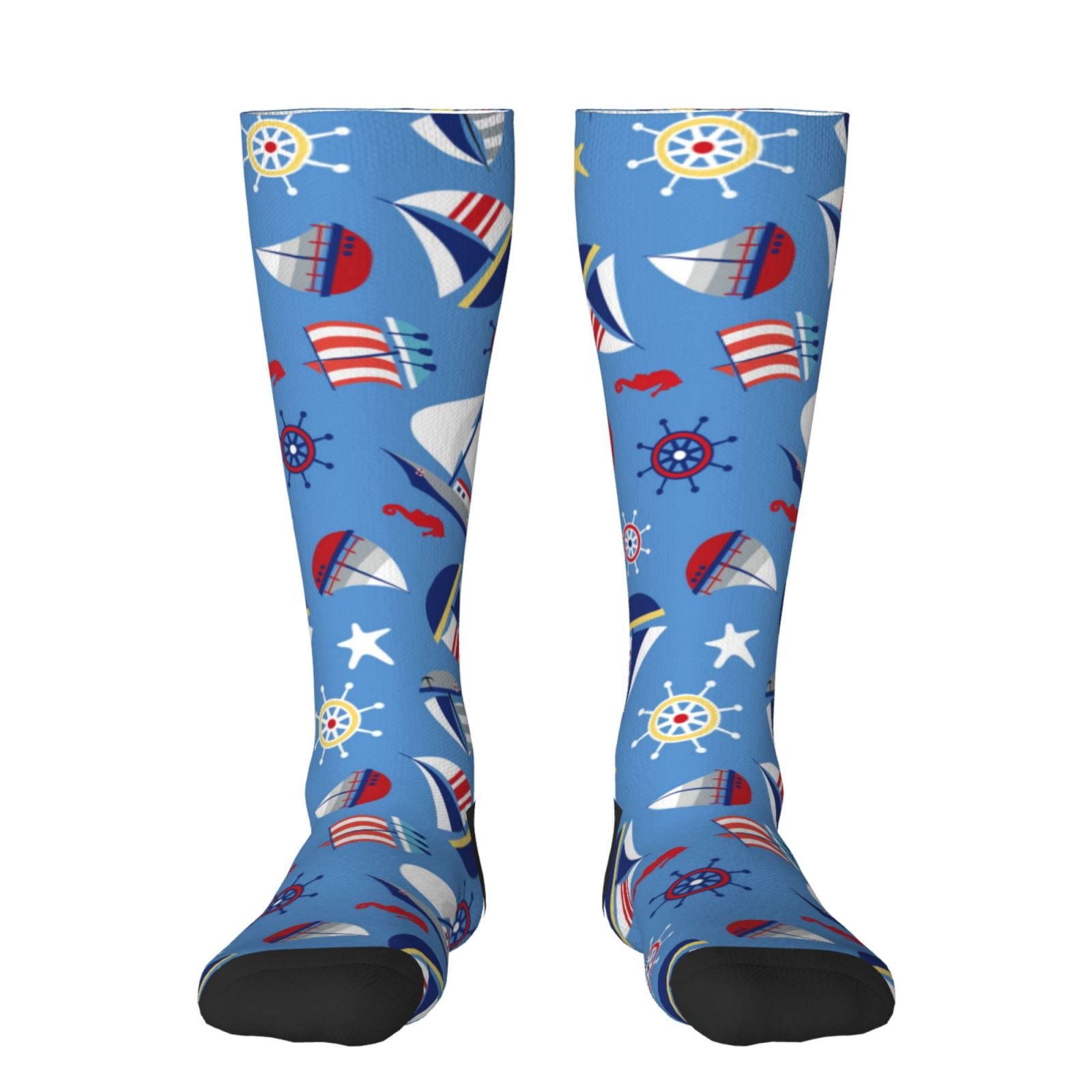 Xecao Colorful Sailing Ship print thigh-high socks, crafted for both ...