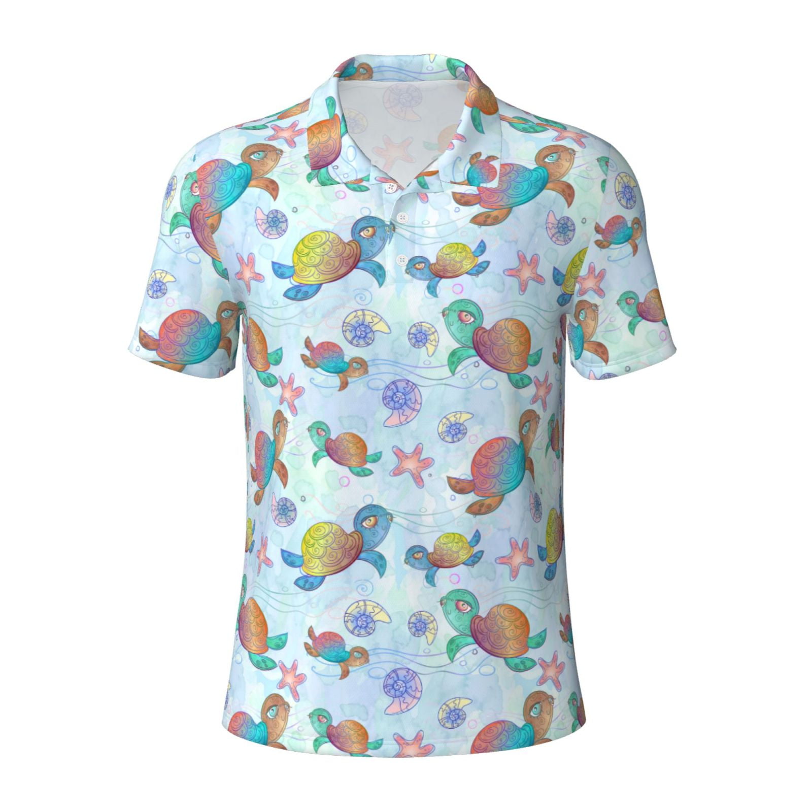 Xecao Colorful Sea Turtle for Mens' Casual Short Sleeve Button-Down ...