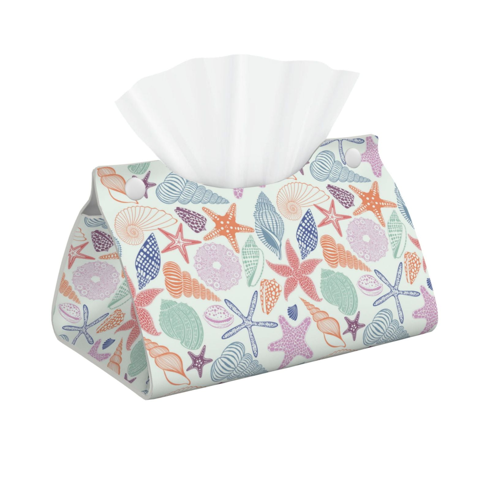 Xecao Colorful Seashells Print Tissue Box Cover,Modern PVC Leather ...