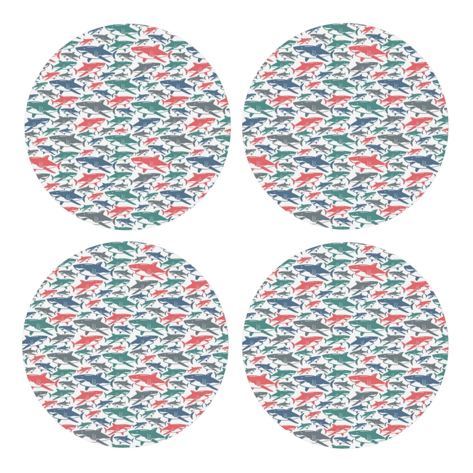 Xecao Colorful Shark for MDF Cork Coaster 4 Pcs,Drink Coasters,Suit for ...