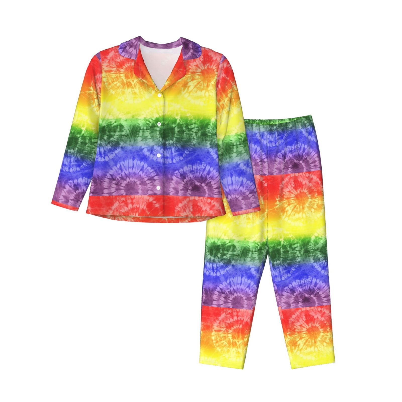 Xecao Colorful Tie Dye Print Women Pajamas Set Soft Sleepwear Pjs long ...
