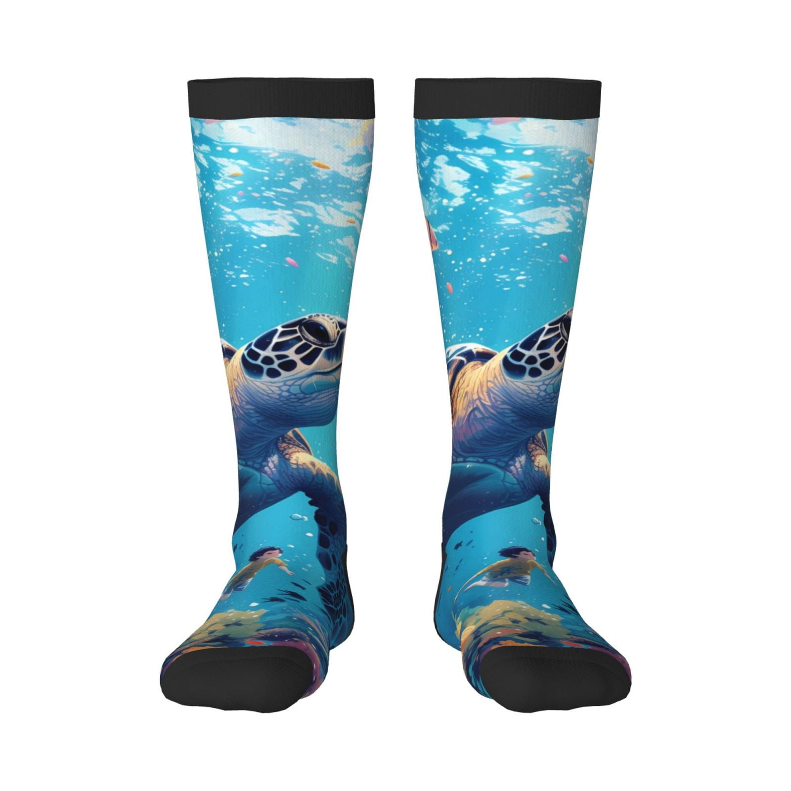 Xecao Colorful Underwater Plant Turtle print thigh-high socks, crafted ...