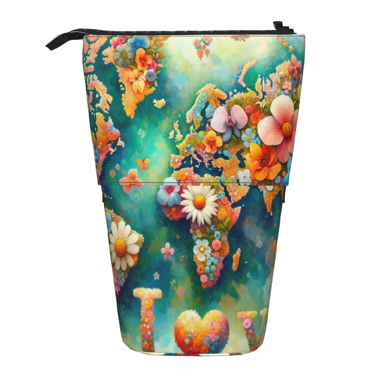 Xecao Colorful World Map Print Telescopic Pencil Bag Pen Holder Pop Up ...