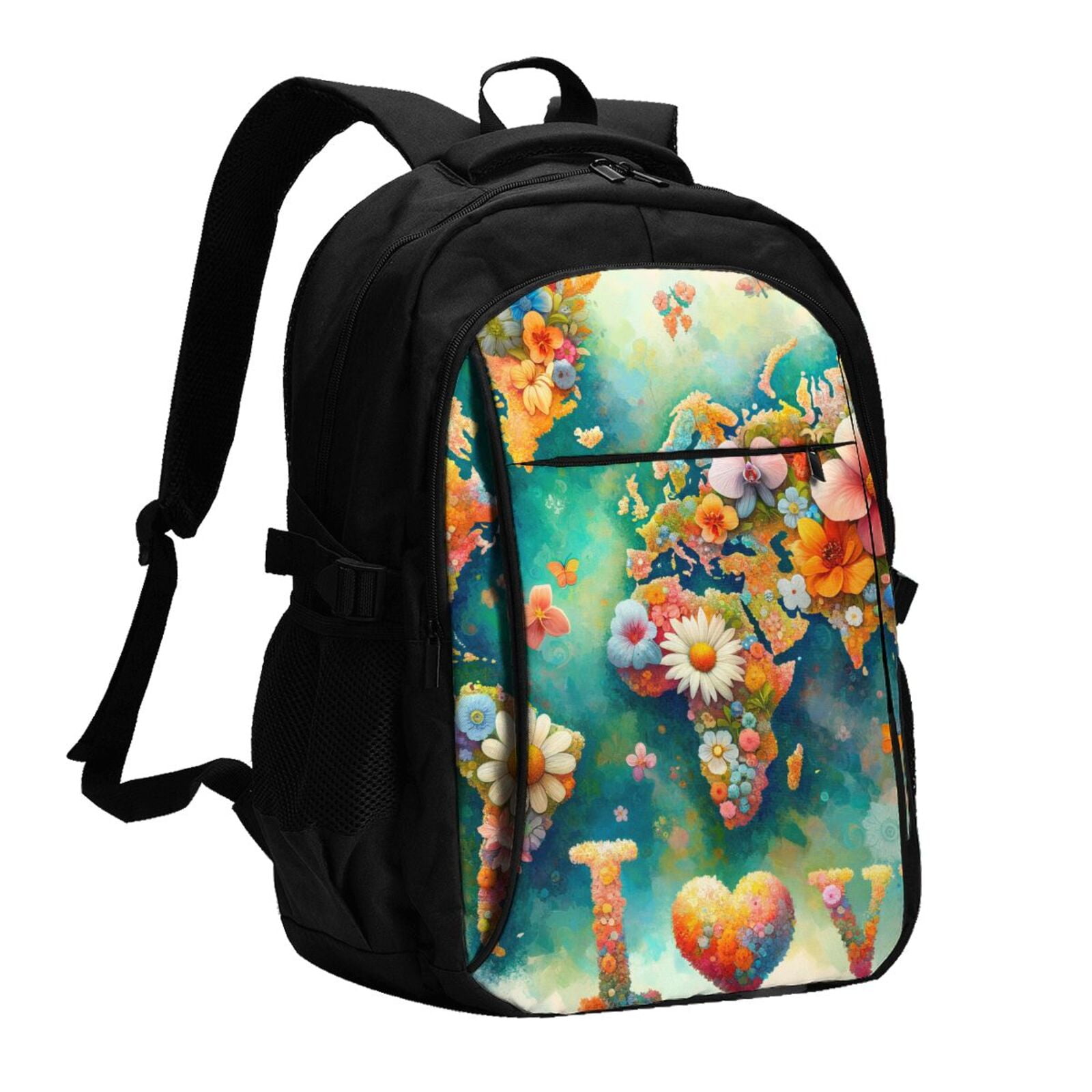 Xecao Colorful World Map for Travel Laptop Backpack, USB-Charging ...