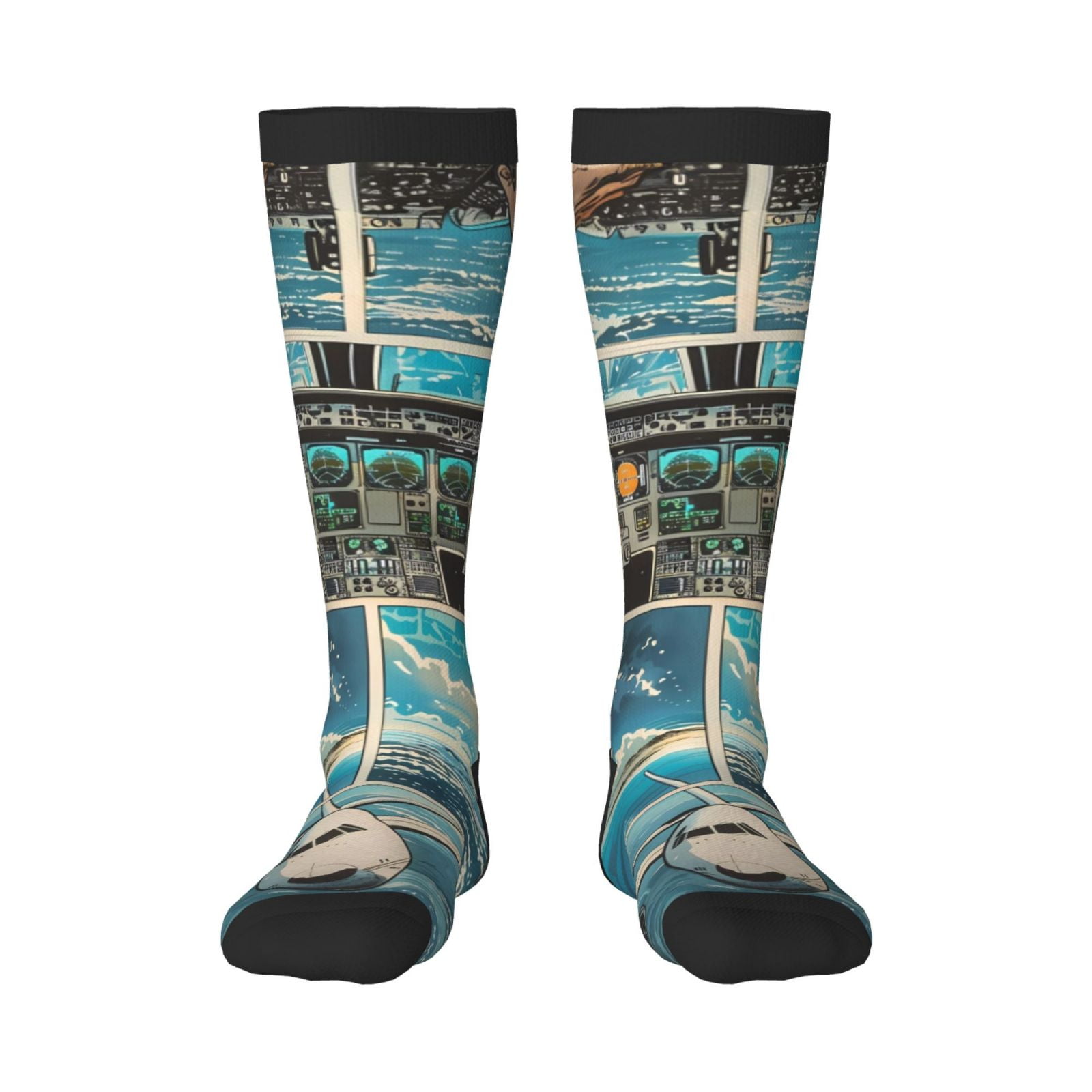 Xecao Comic Airplane Cockpit Illustration Print Compression Socks for ...