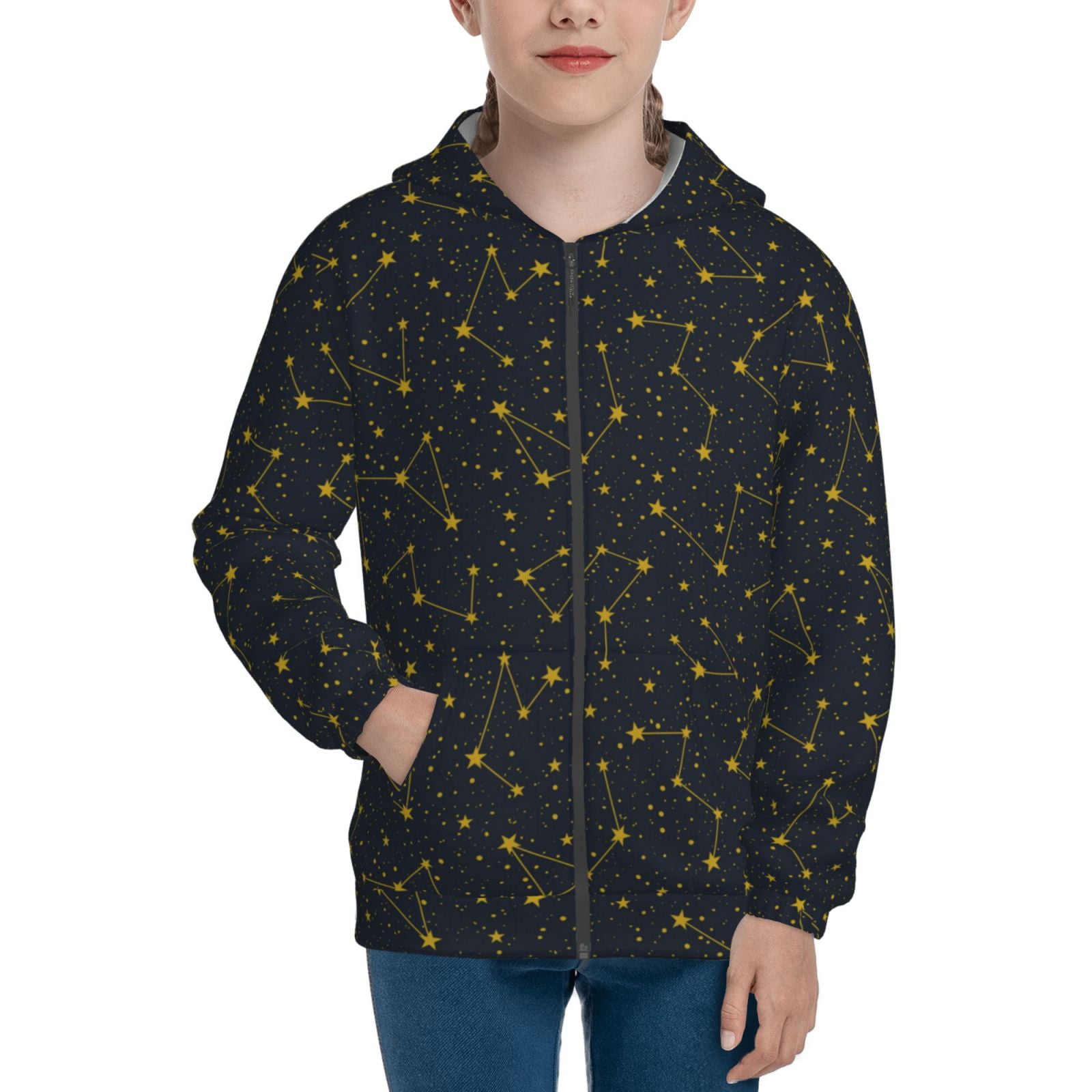 Xecao Constellation Pattern Zip Up Hoodies for Boys Girls, Sweatshirt ...