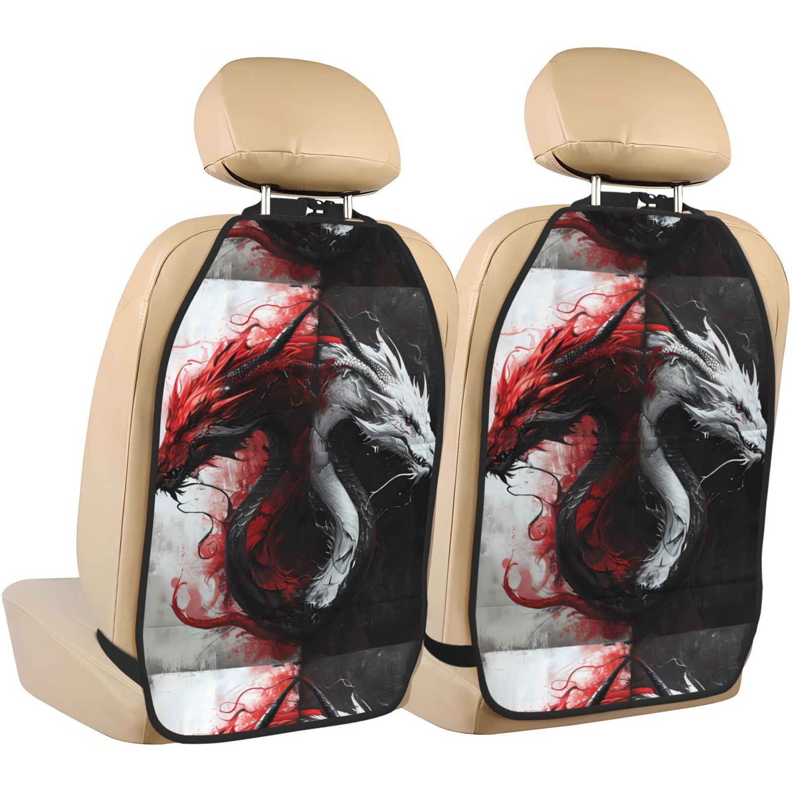 Xecao Cool Black And White Dragon Pattern Car Seat Back Protector 2 ...