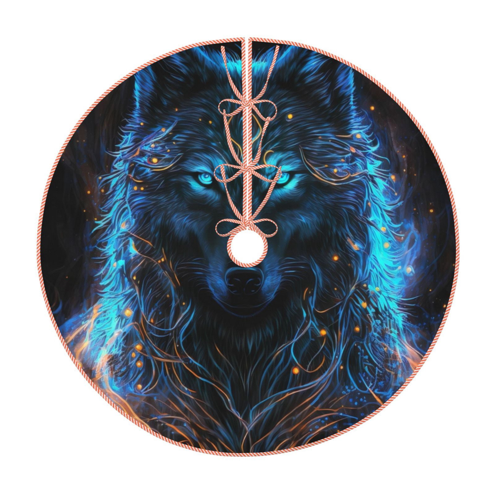 Xecao Cool Blue Light Wolf Pattern Christmas Tree Skirt Holiday Part ...