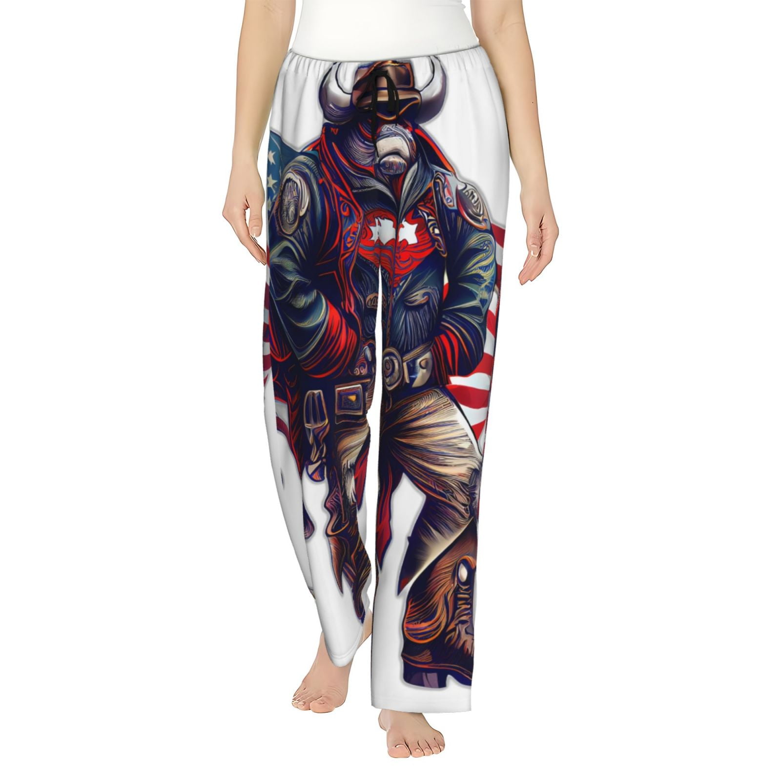 Xecao Cool Patriotic Buffalo Cowboy Print Women's Straight Lounge ...