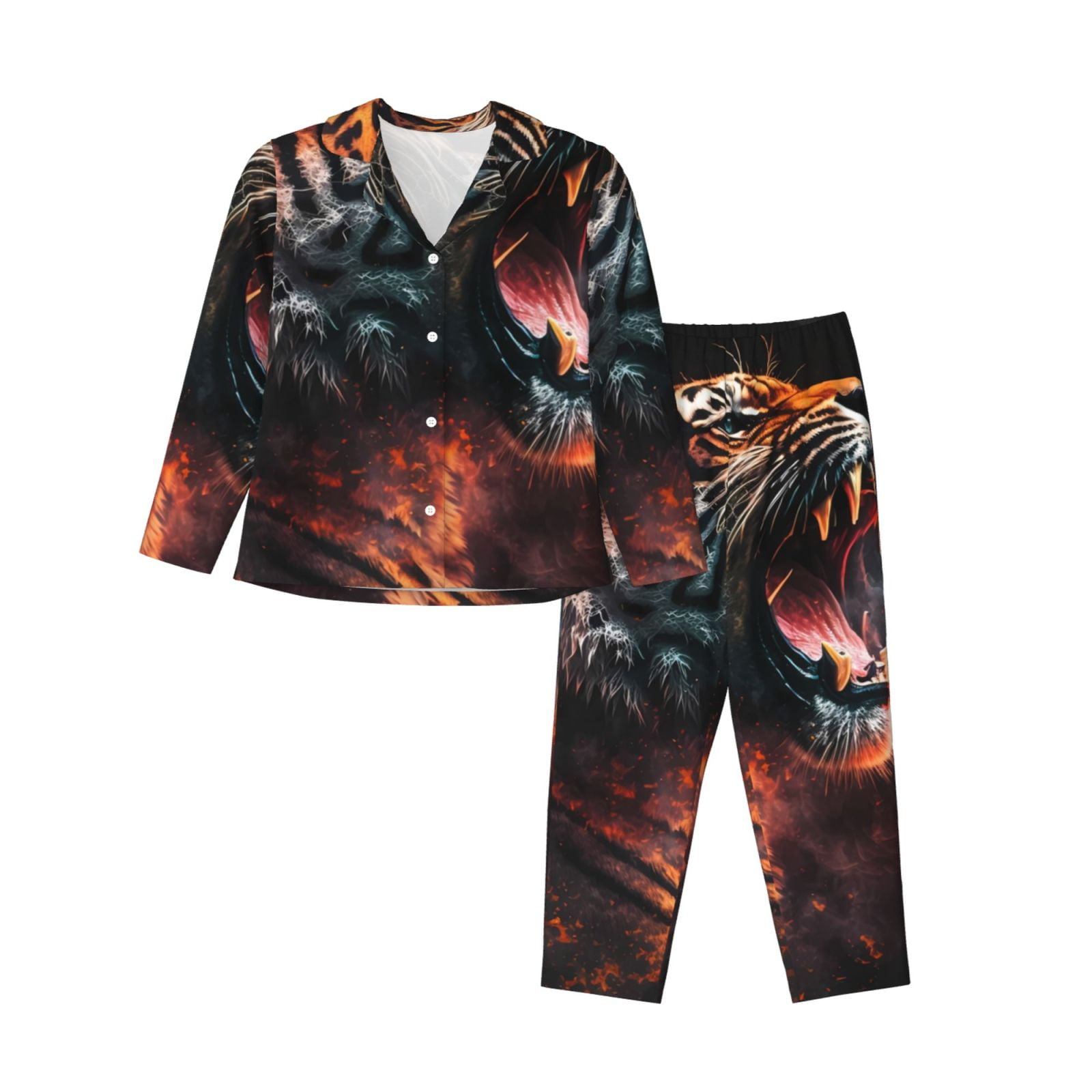 Xecao Cool Tiger Print Women Pajamas Set Soft Sleepwear Pjs long Sleeve ...