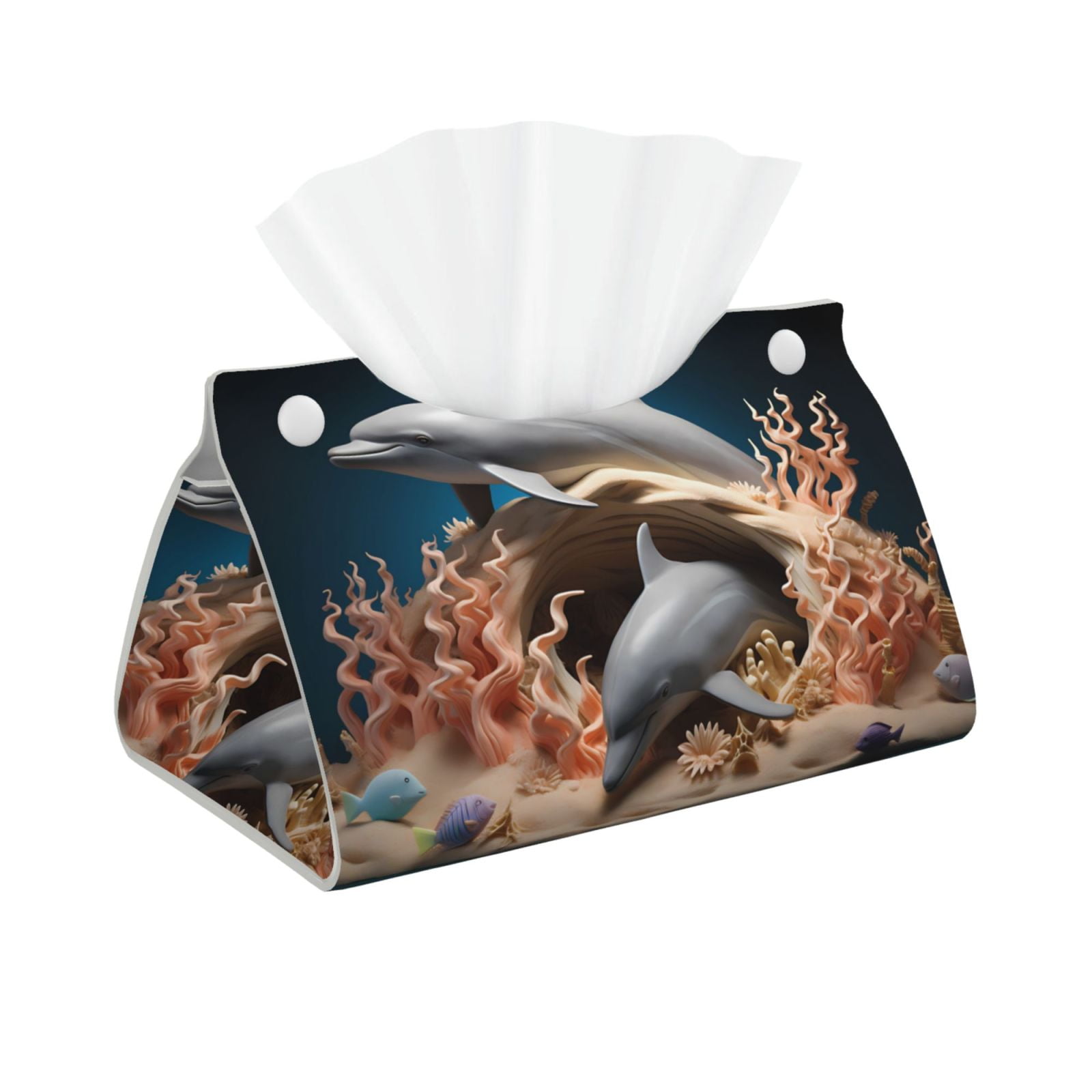 Xecao Coral Fish Dolphin Print Tissue Box Cover,Modern PVC Leather ...