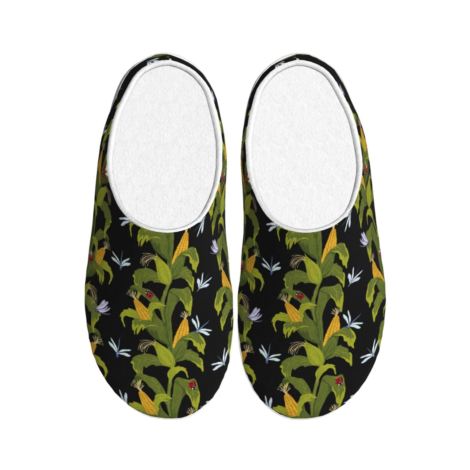 Xecao Corn And Dragonflies Print Cotton Slippers Fuzzy Warm Cozy ...