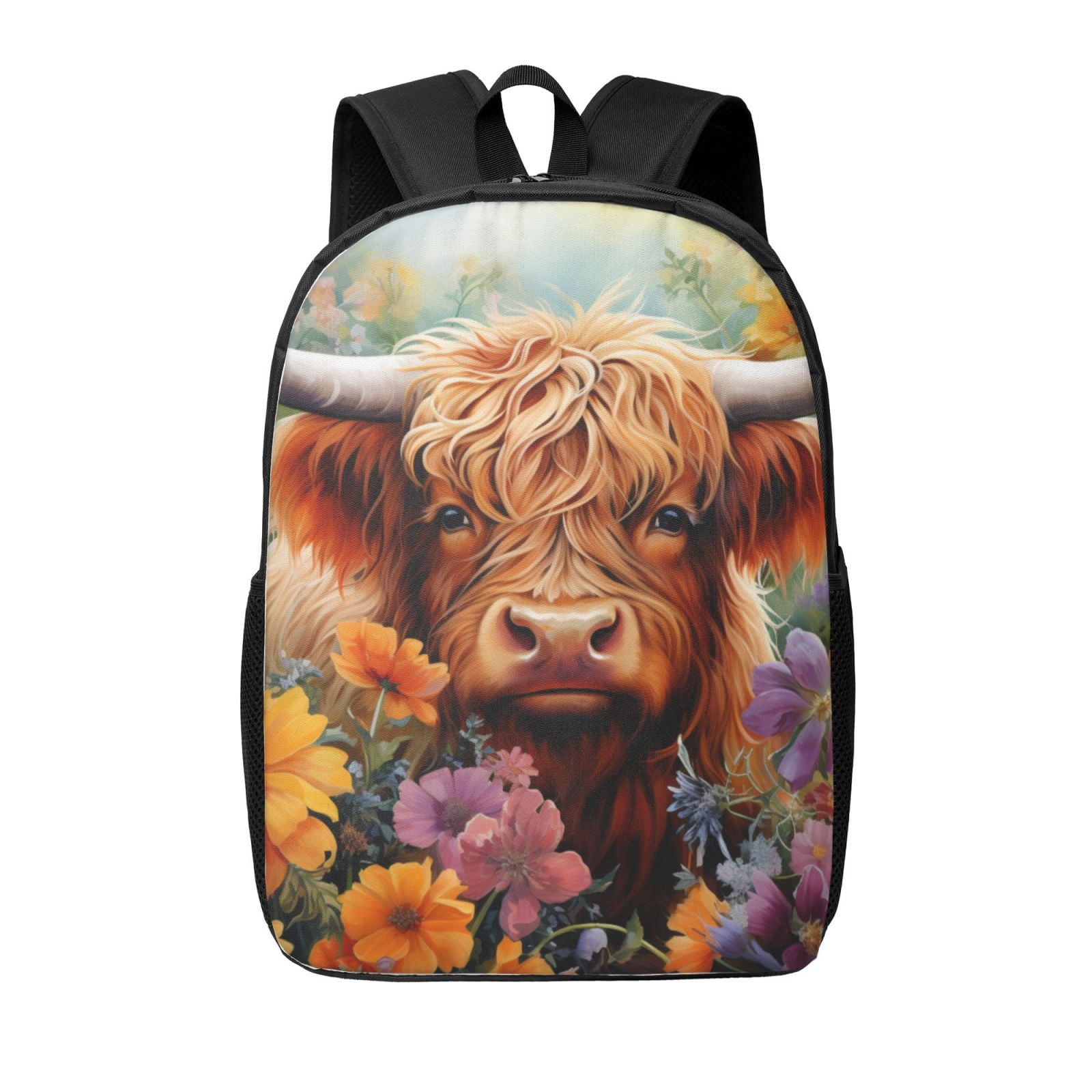 Xecao Countryside Colorful Floral Cow print Travel Backpack, Large ...