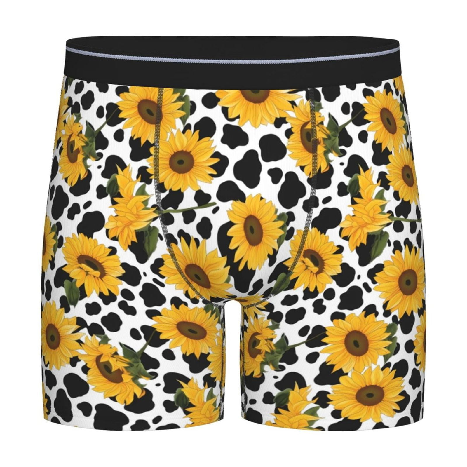 Xecao Cow Print Sunflower Print Boxer Briefs for Men's Stretch Moisture ...