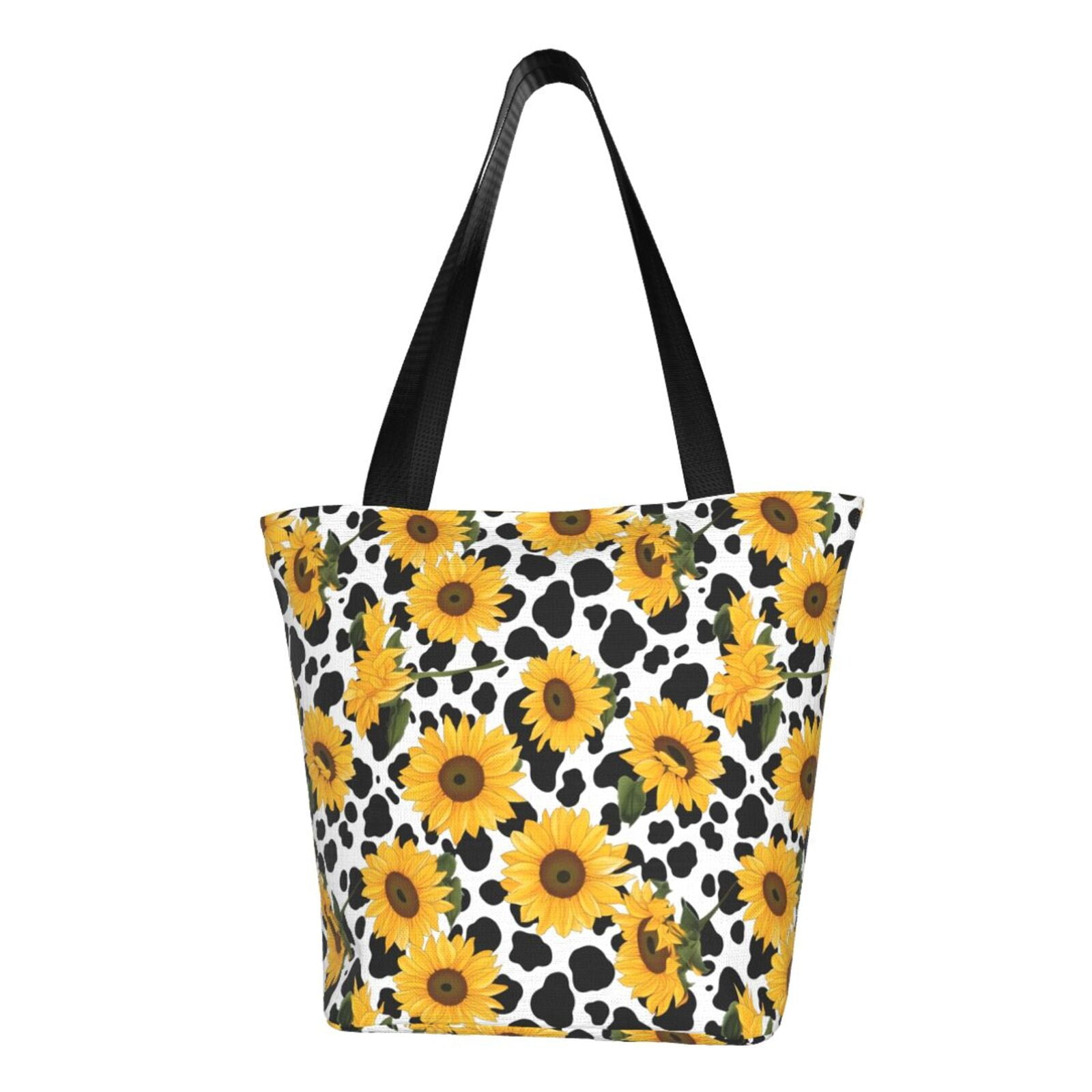 Xecao Cow Print Sunflower for Tote Bag for Women -Tote Shoulder Bag with A Little Pocket Inside ...