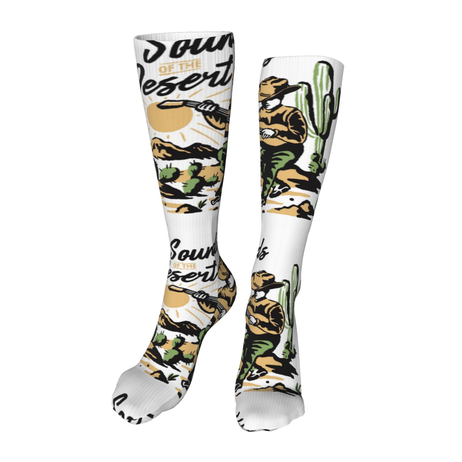 Xecao Cowboy Playing Guitar Print Calf Socks Seamless Toe, Knee High ...