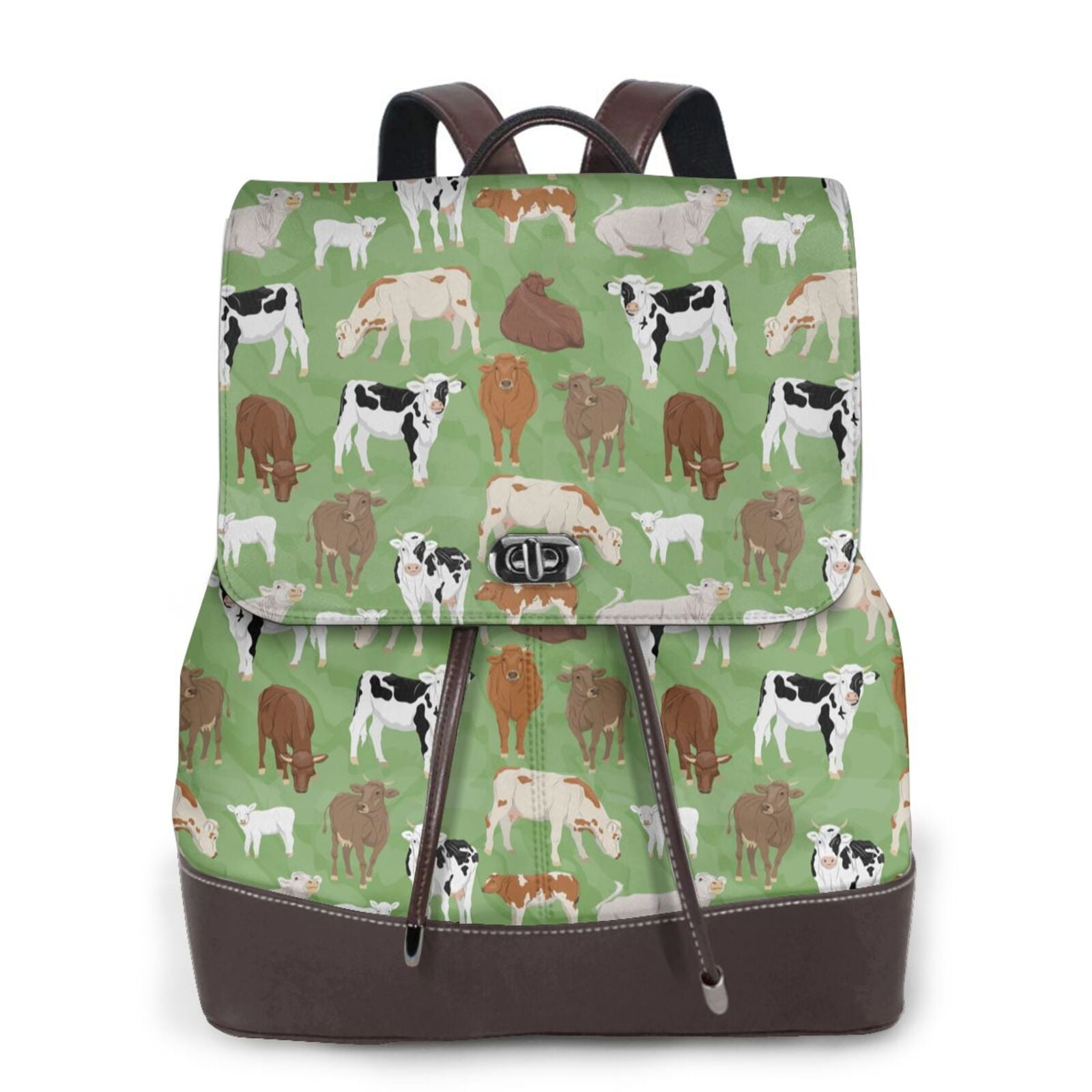 Xecao Cows And Calves Print Large Backpack Soft Leather for Women ...