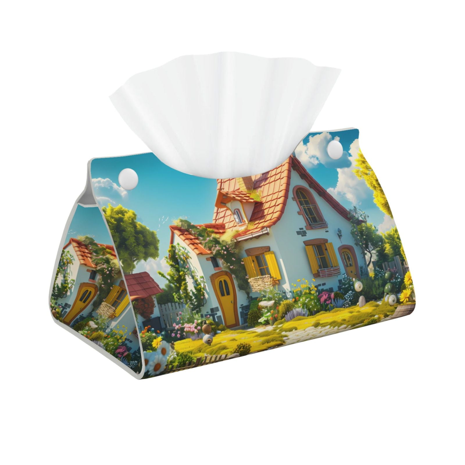 Xecao Cozy Cartoon Backyard Print Tissue Box Cover,Modern PVC Leather ...