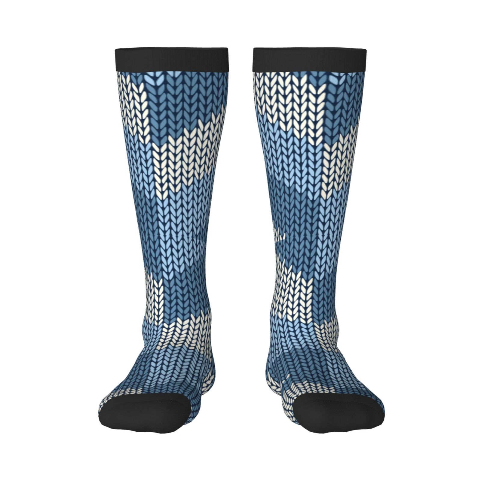 Xecao Cozy Knitted Blue Chevron Print Compression Socks for Both Men ...