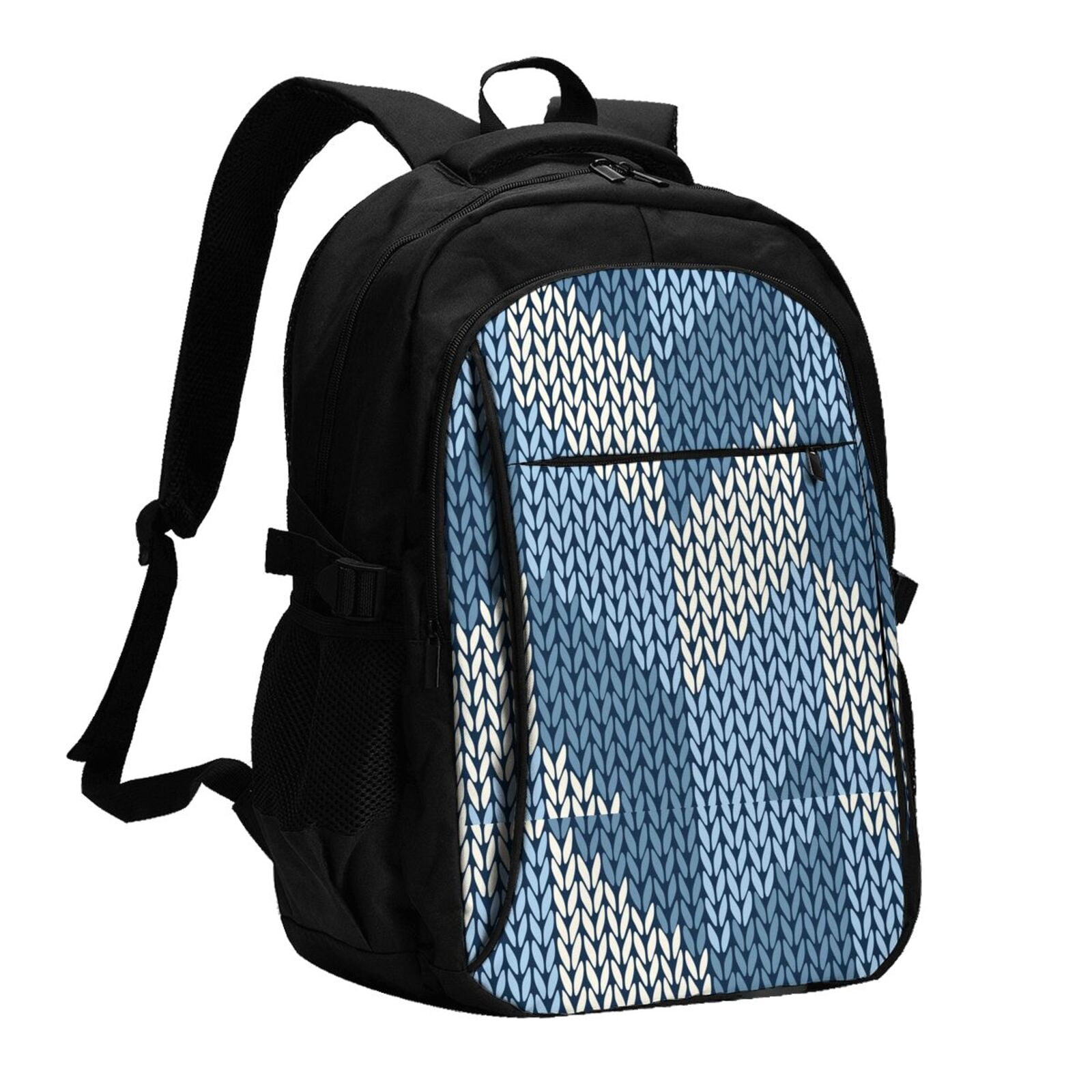 Xecao Cozy Knitted Blue Chevron for Travel Laptop Backpack, USB ...