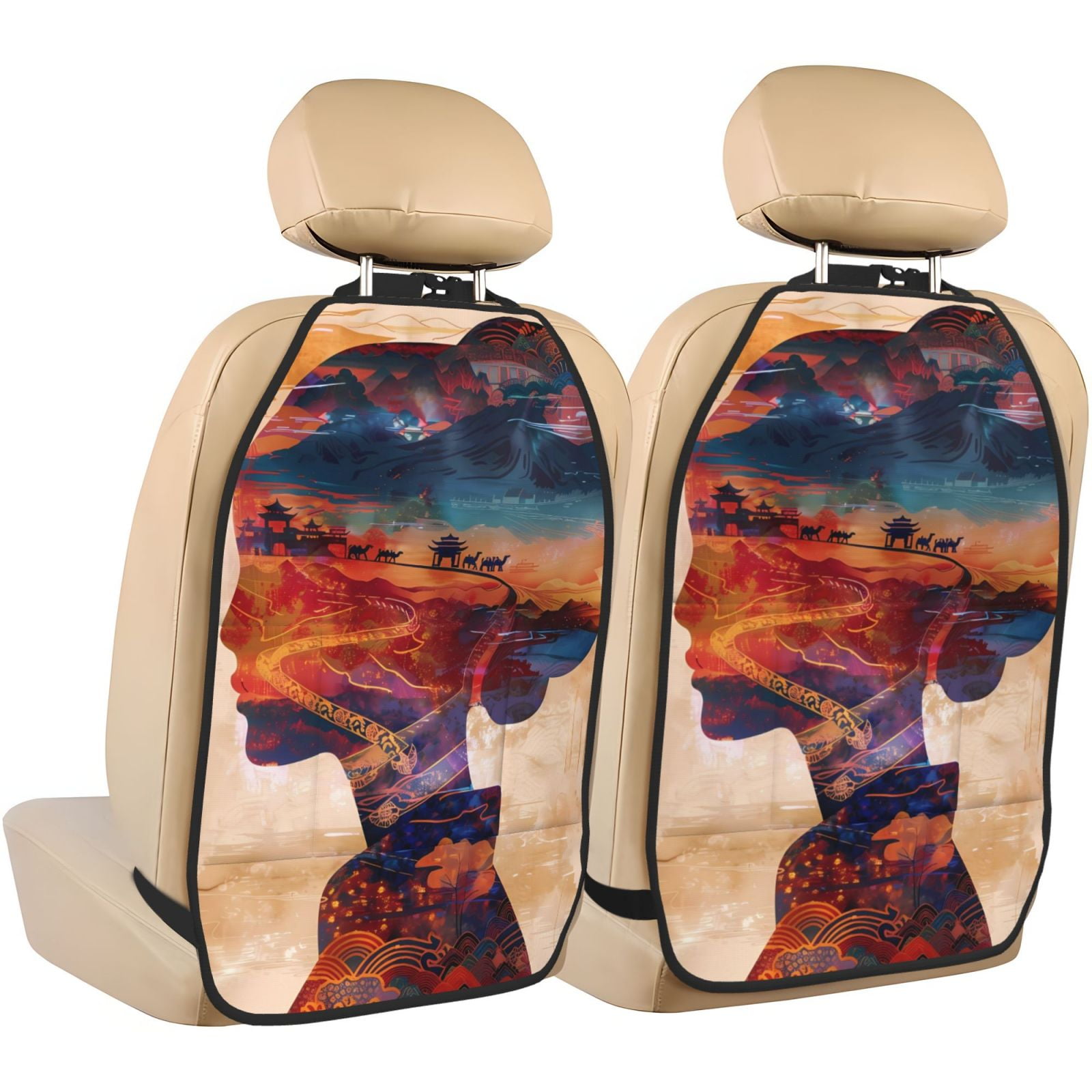 Xecao Cultural Silhouette Journey Pattern Car Seat Back Protector 2 ...