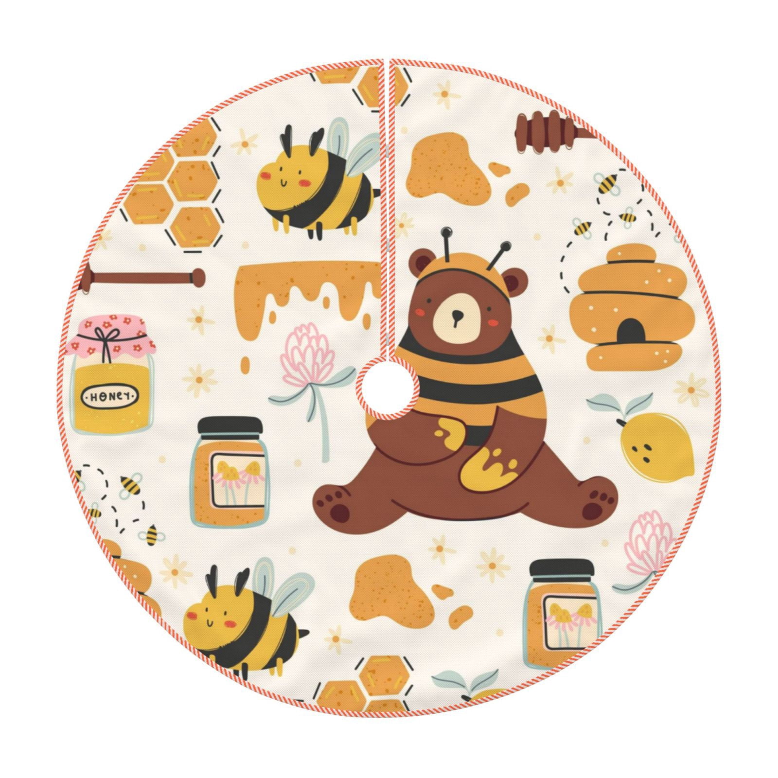 Xecao Cute Bee Honey Jar Hive Bear Pattern Christmas Tree Skirt Holiday ...