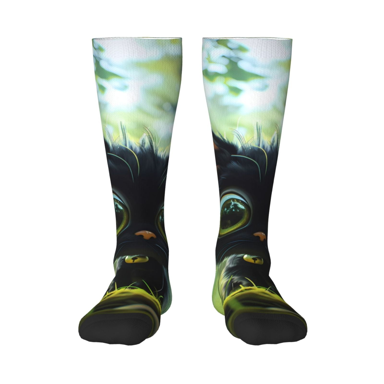 Xecao Cute Big-Eyed Black Cat Print Compression Socks for Both Men And ...