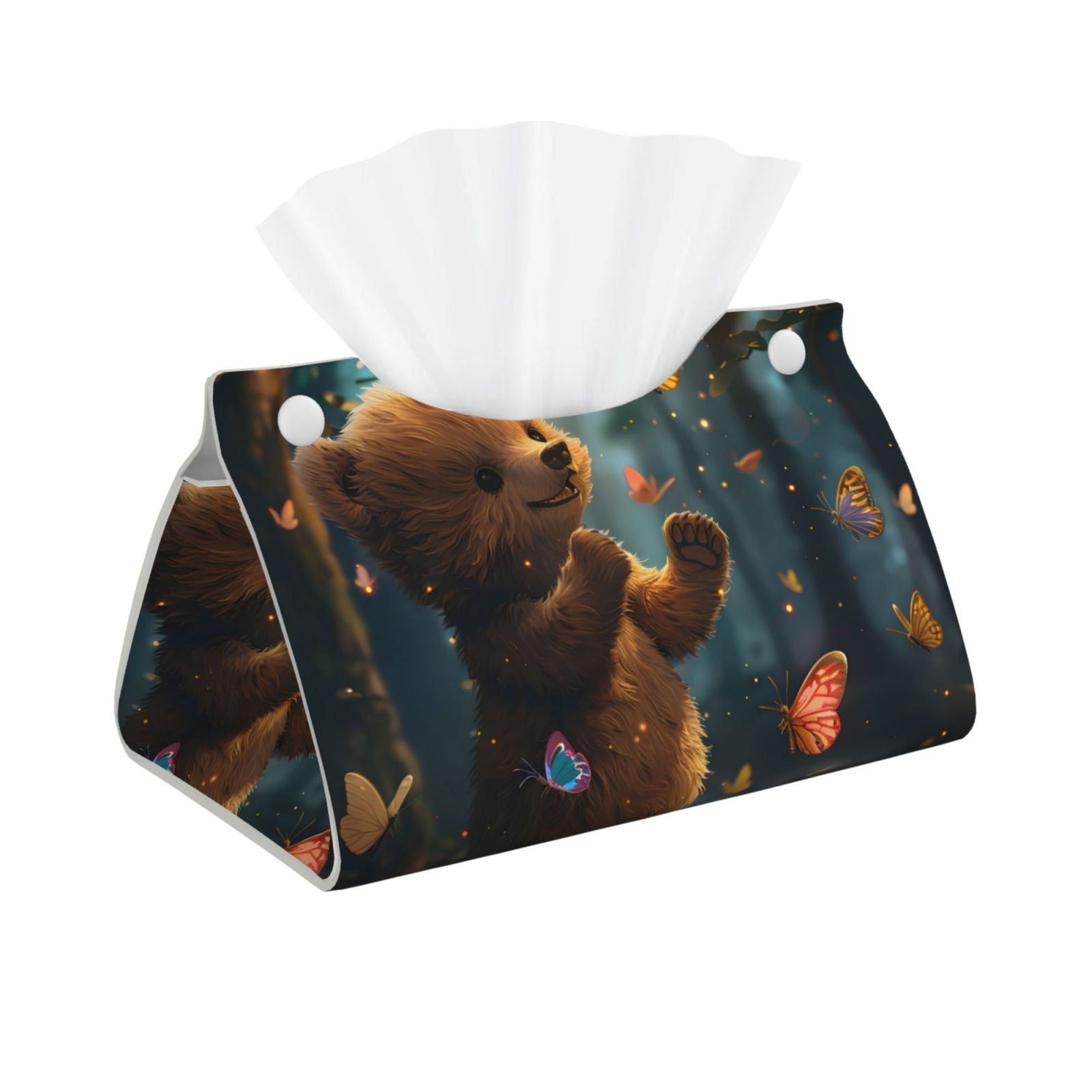 Xecao Cute Butterfly Bear Print Tissue Box Cover,Modern PVC Leather ...