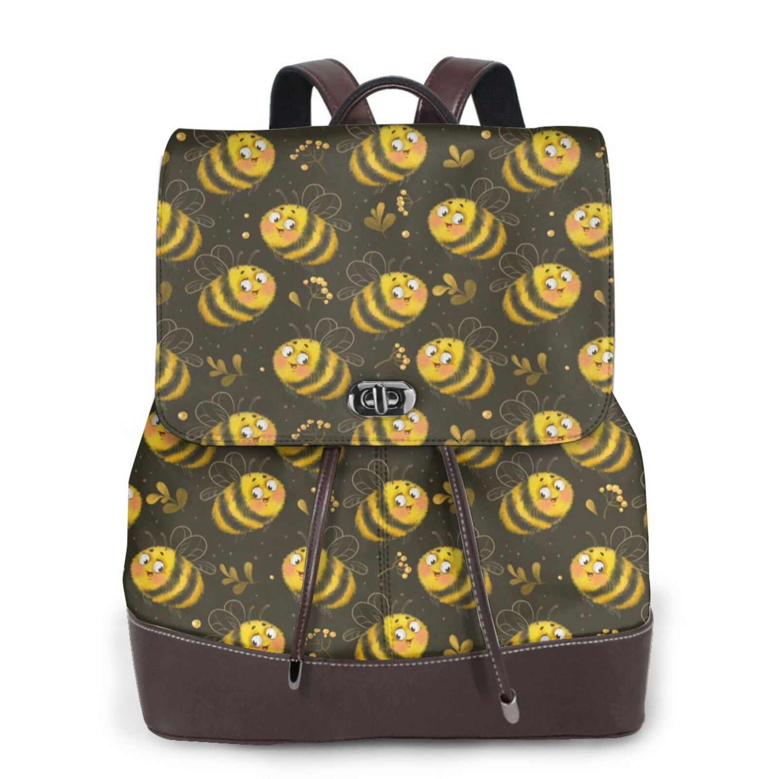 Xecao Cute Cartoon Bees Print Large Backpack Soft Leather for Women ...