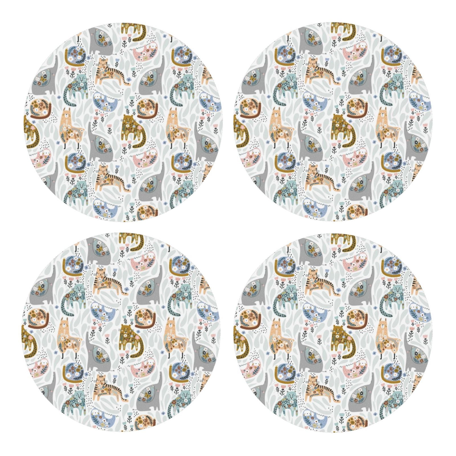 Xecao Cute Colorful Animal for MDF Cork Coaster 4 Pcs,Drink Coasters ...