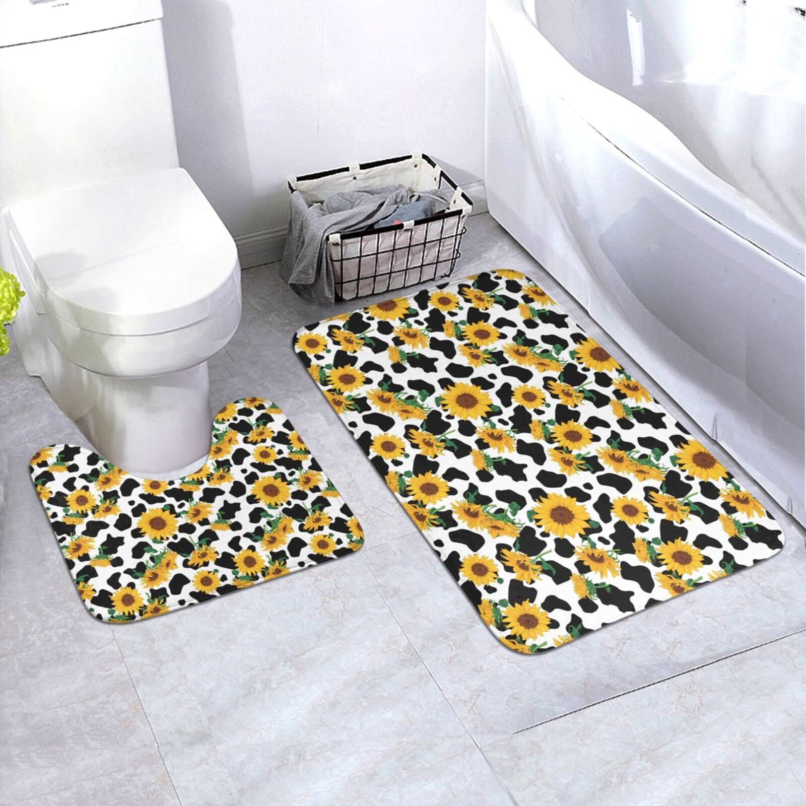 Xecao Cute Cow Print Sunflower A 2-Piece Vintage Seamless Anti-Skid Mat ...