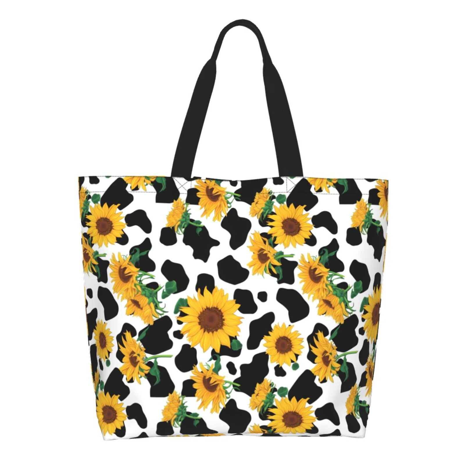 Xecao Cute Cow Print Sunflower A for Tote Bag for Women, Tote Shoulder Bag with a littlw pocket ...