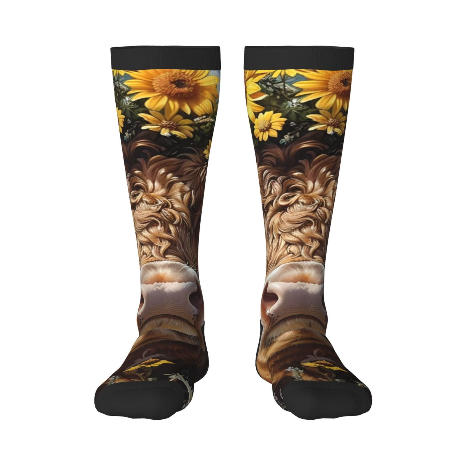Xecao Cute Cow Sunflower Crown A Print Compression Socks for Both Men ...