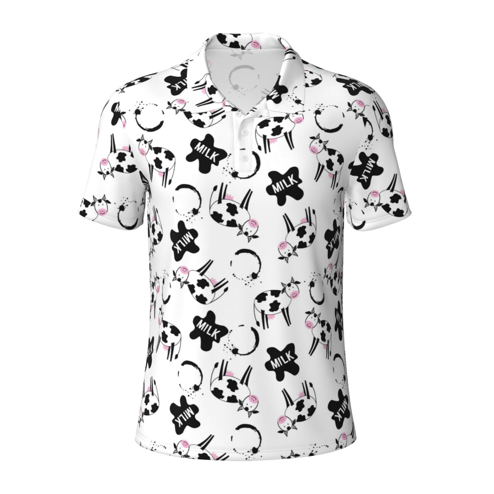 Xecao Cute Cow and Milk Stains for Mens' Casual Short Sleeve Button ...