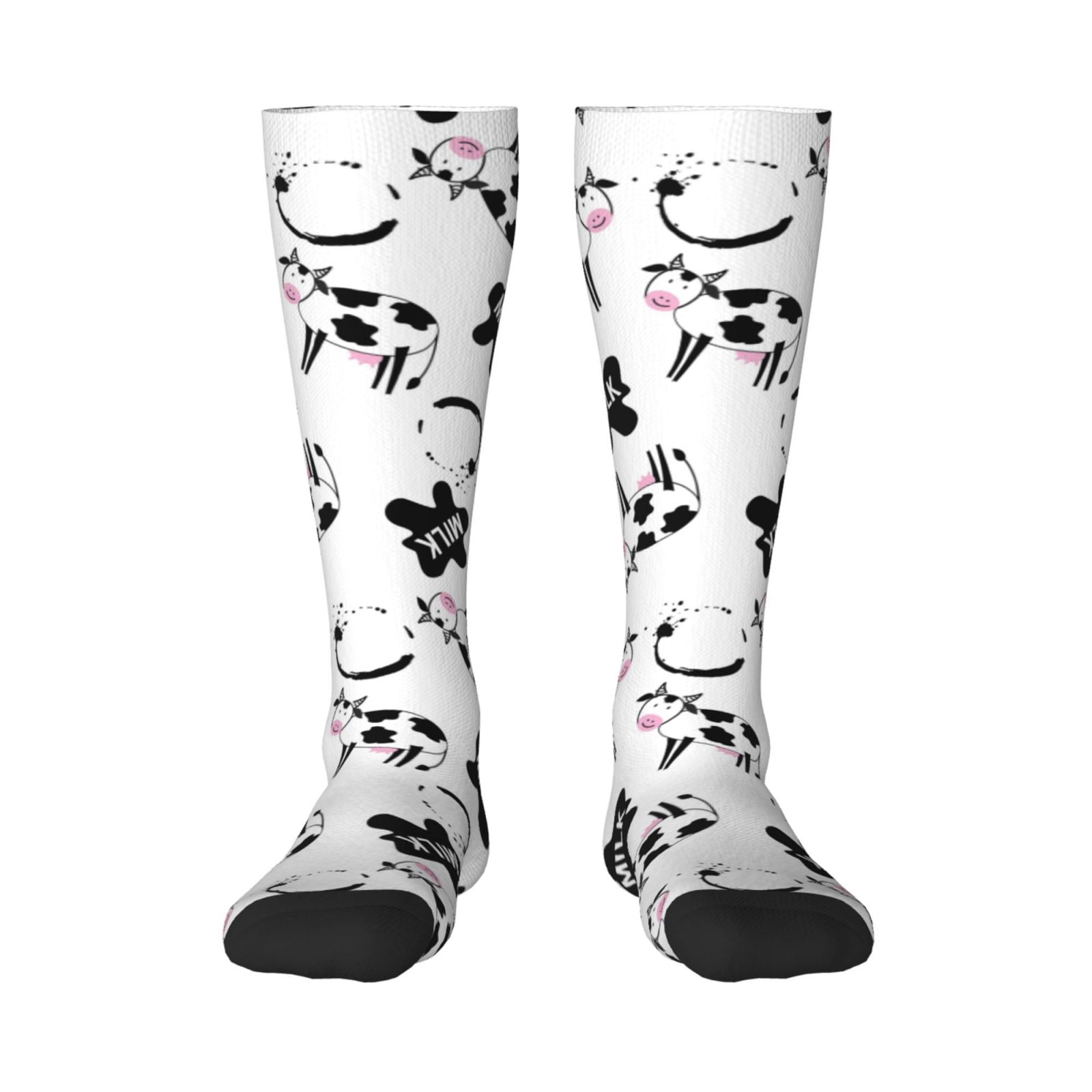 Xecao Cute Cow and Milk Stains print thigh-high socks, crafted for both ...