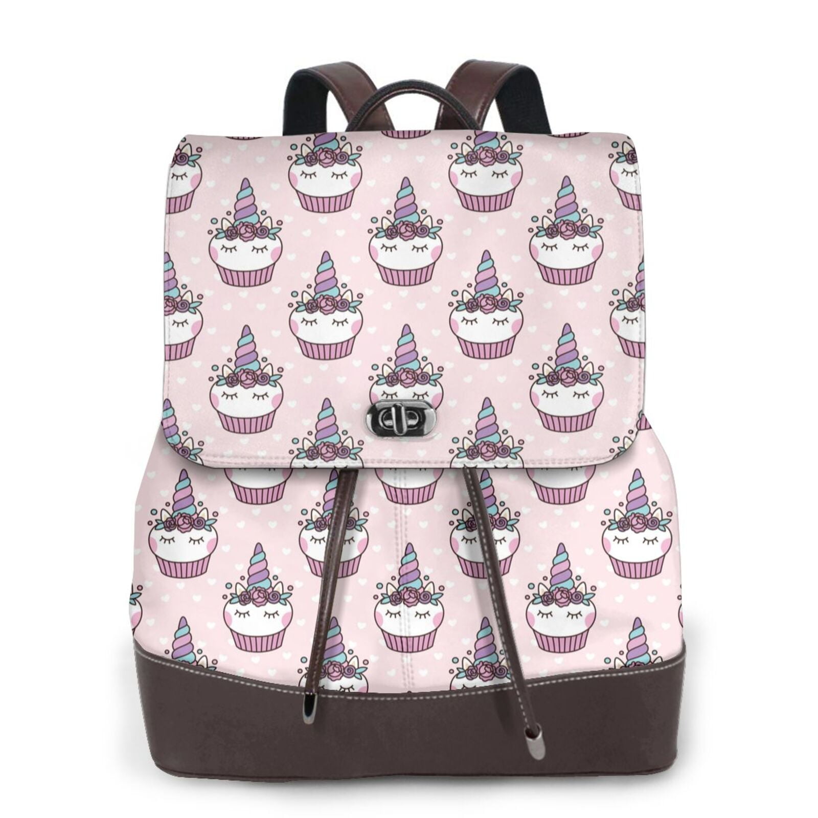 Xecao Cute Cupcake Print Large Backpack Soft Leather for Women Travel ...