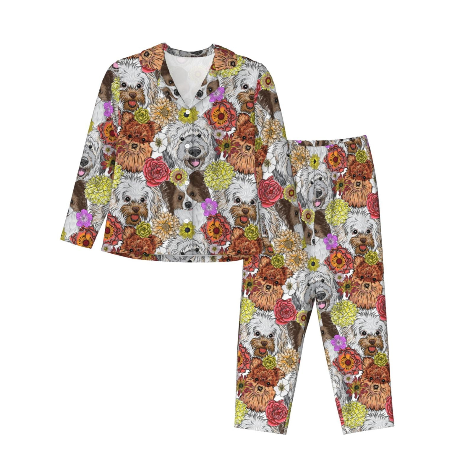 Xecao Cute Dogs Puppy Print Women Pajamas Set Soft Sleepwear Pjs long ...