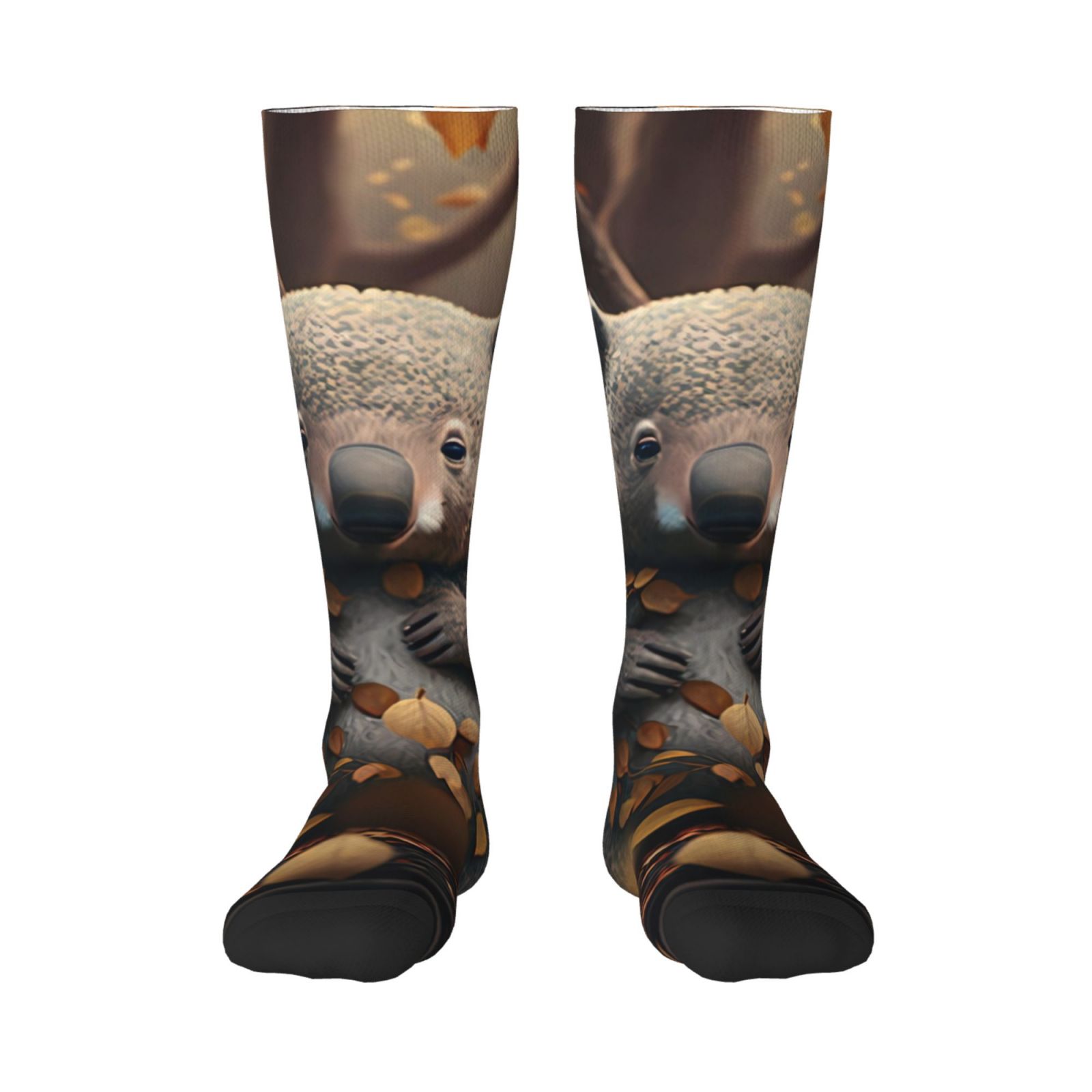 Xecao Cute Fallen Leaf Koala print thigh-high socks, crafted for both ...