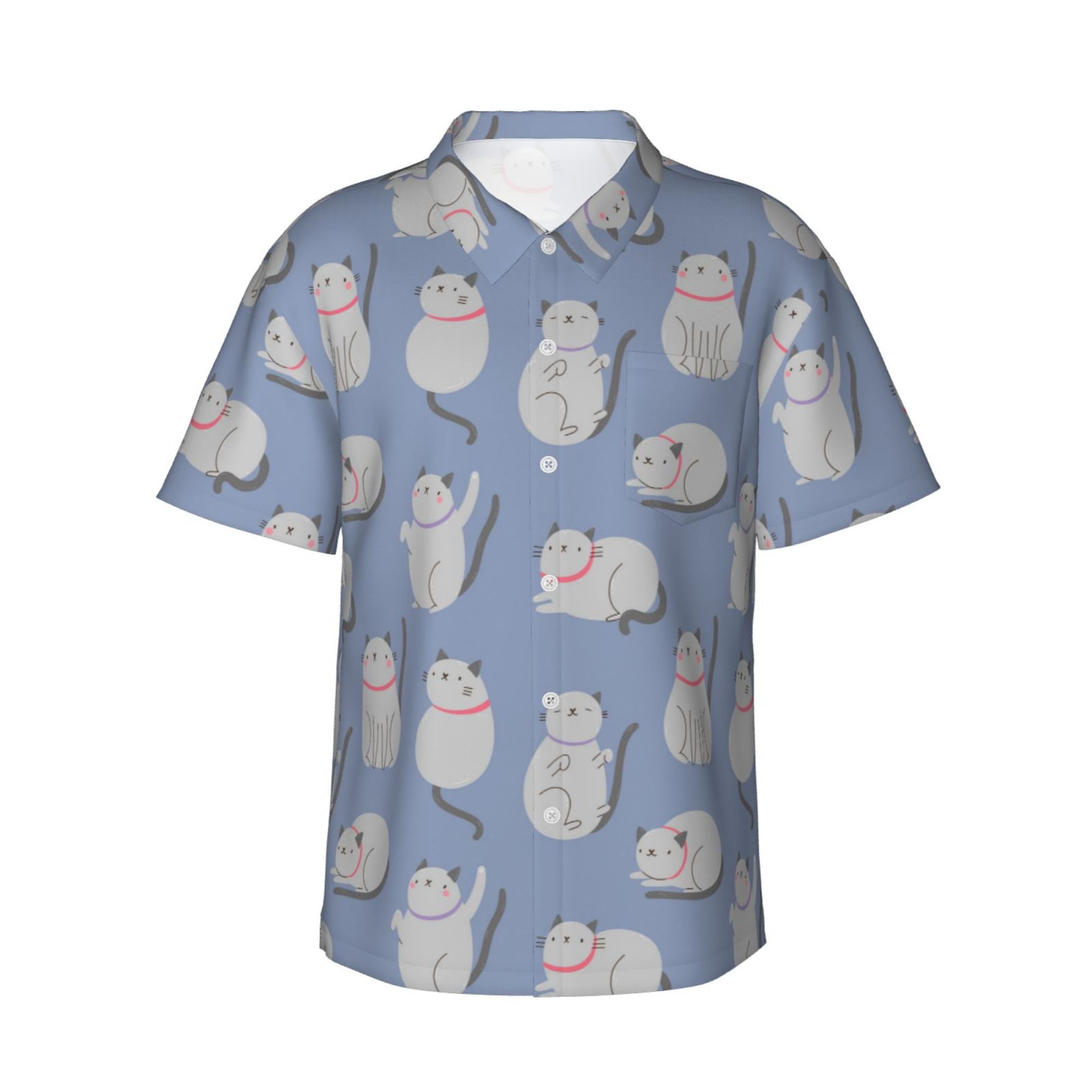 Xecao Cute Fat Cat print Hawaiian shirt - a stylish short-sleeve button ...