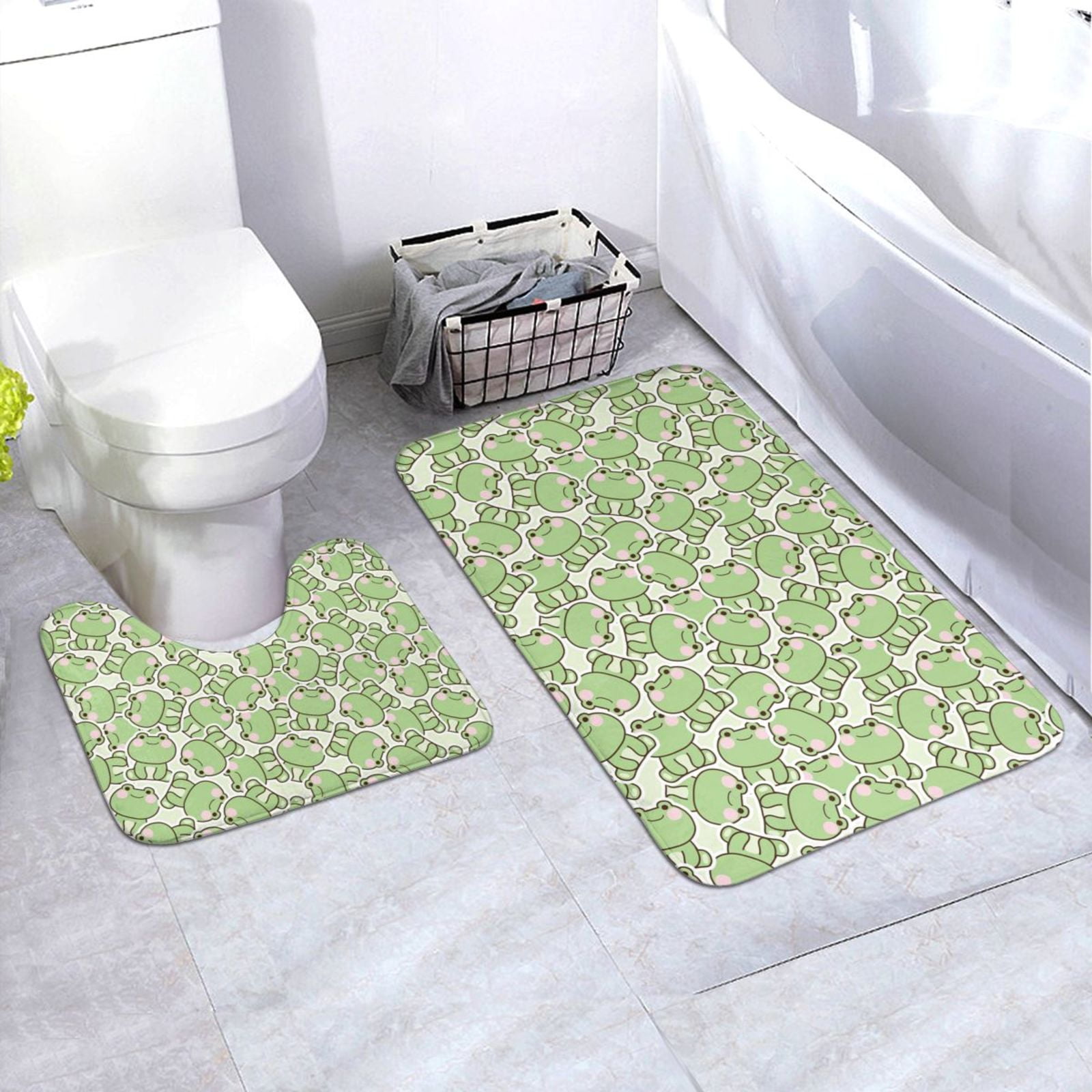 Xecao Cute Frog 2-Piece Vintage Seamless Anti-Skid Mat Set, featuring a ...