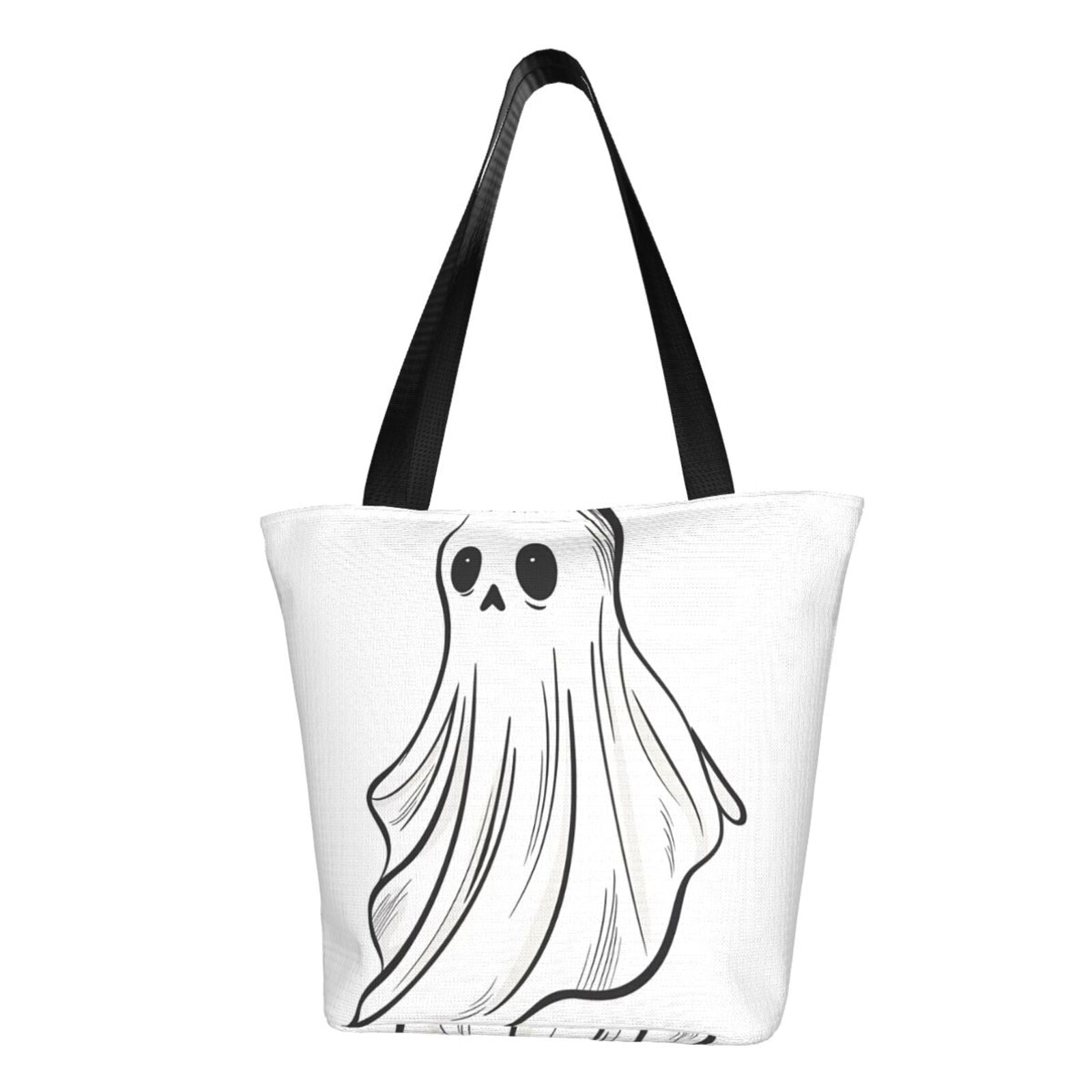 Xecao Cute Ghost Simple Drawing for Tote Bag for Women -Tote Shoulder Bag with A Little Pocket ...