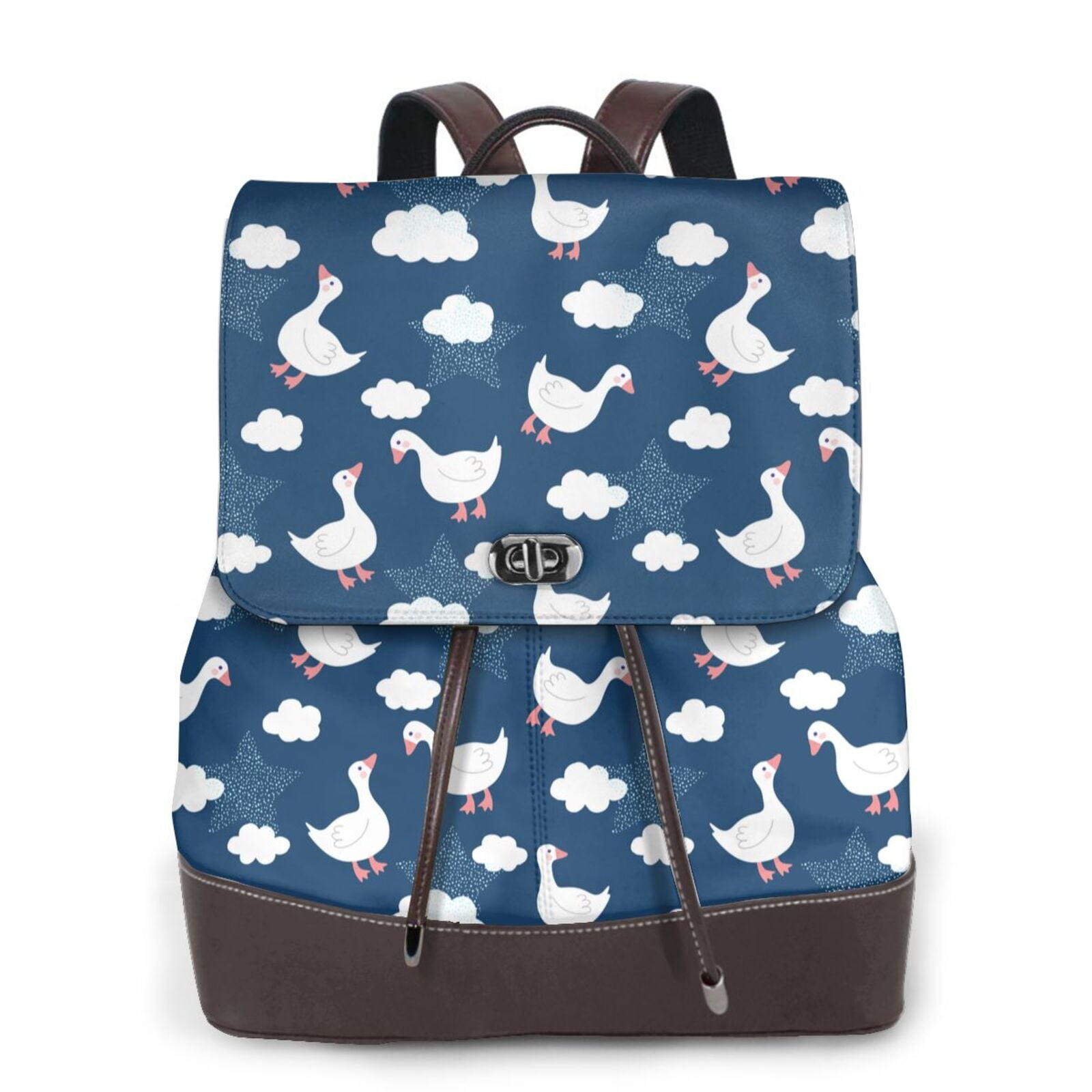 Xecao Cute Goose On Blue Sky Print Large Backpack Soft Leather for ...