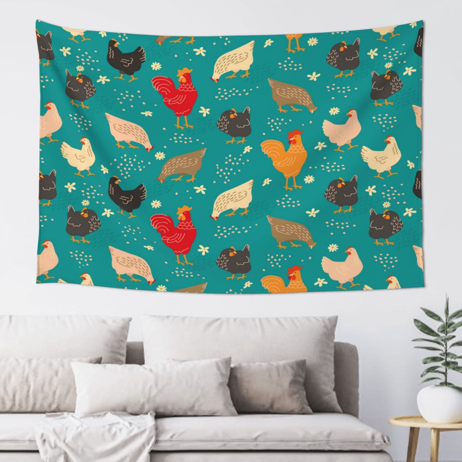 Xecao Cute Hens And Rooster Print Tapestry, Wall Hanging Room Funny ...