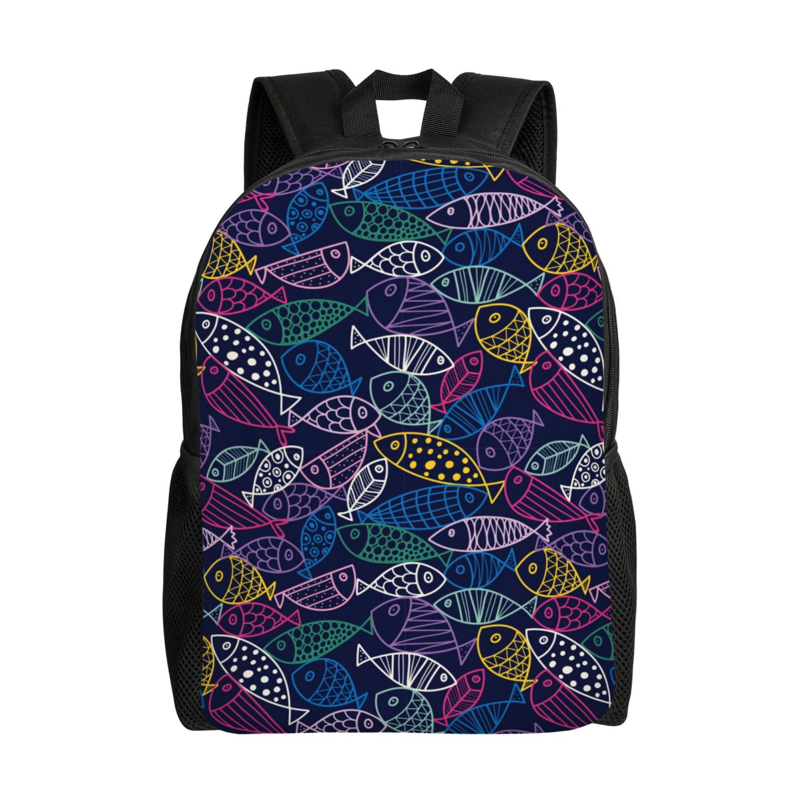 Xecao Cute Line Fish Print School Backpack with Laptop Compartment ...