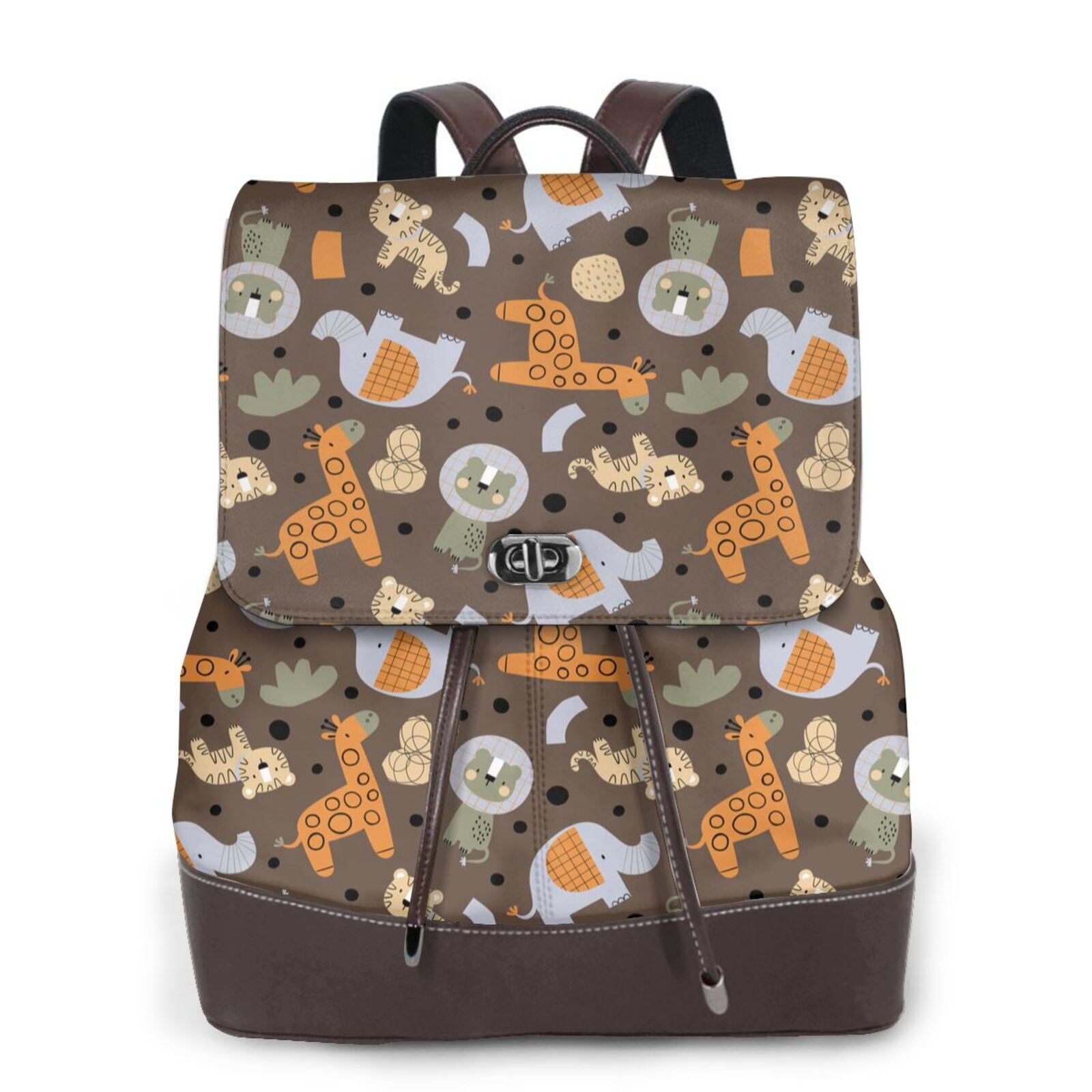 Xecao Cute Lion Tiger Print Large Backpack Soft Leather for Women ...