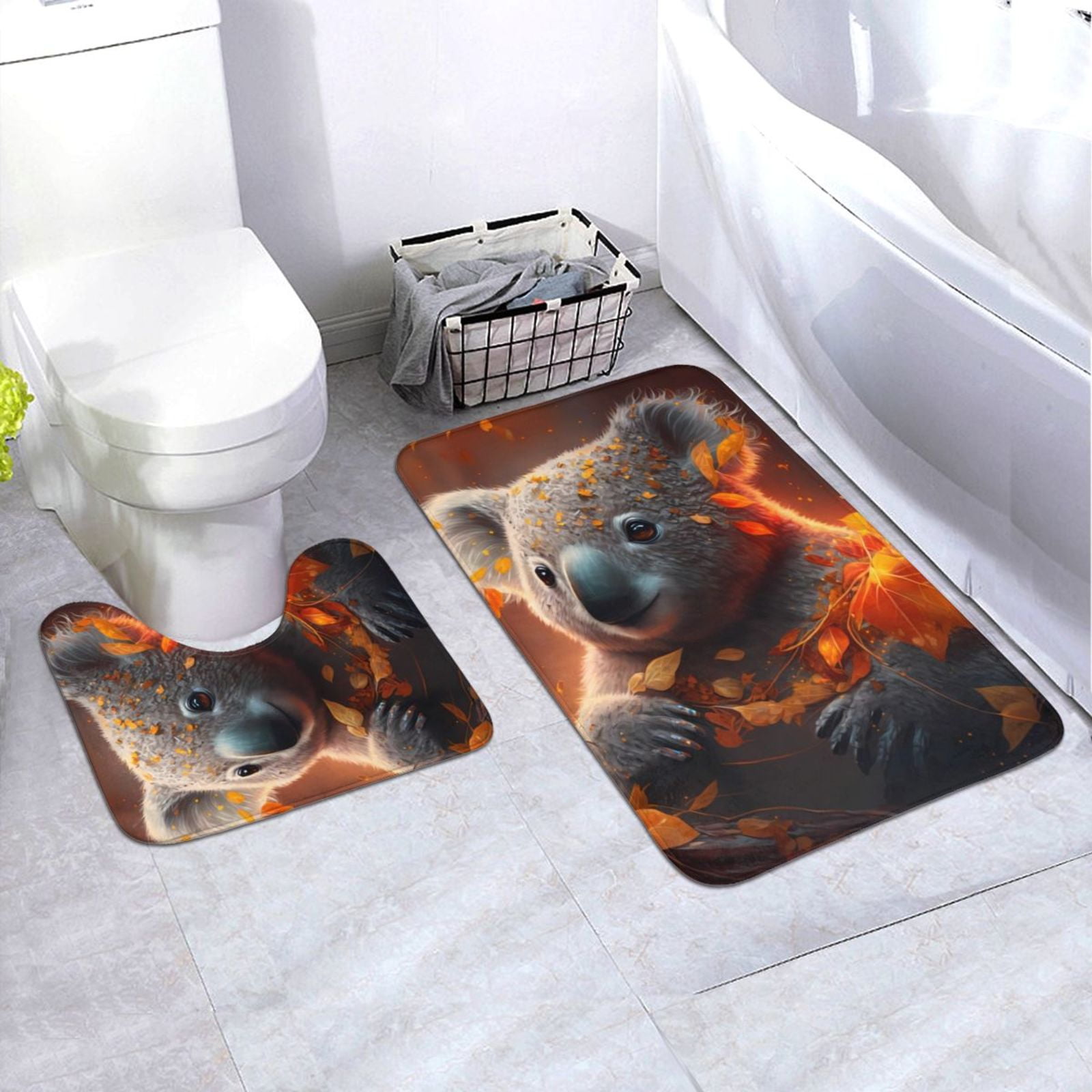 Xecao Cute Maple Leaf Koala 2-Piece Vintage Seamless Anti-Skid Mat Set ...