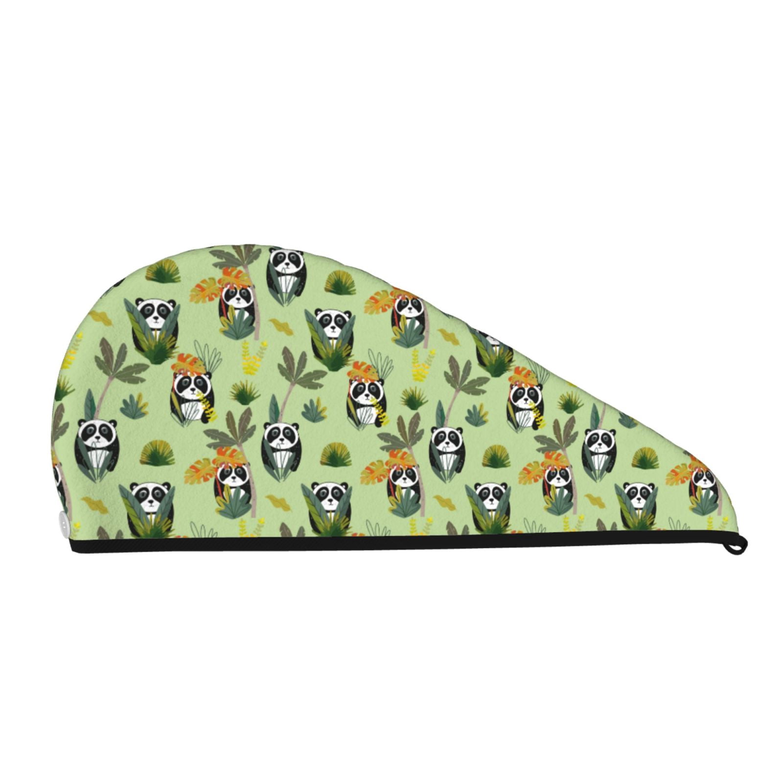 Xecao Cute Panda Bear In Greenery Forest Print Hair Towel, Hair Turbans ...